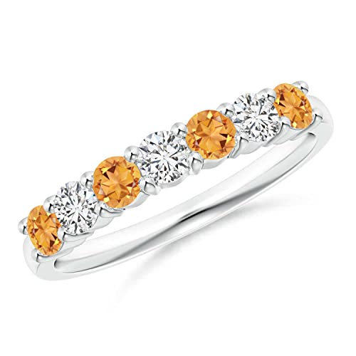 Round 3.00mm Half Eternity Citrine Band | Sterling Silver 925 | Engagement & Anniversary Collections For Woman's | It is a thoughtful and personal gift that is Good for your occasion. (White, 8)