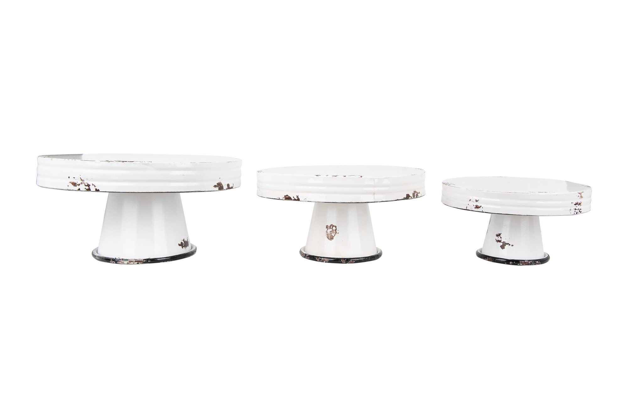 Set of 3 Distressed White Decorative Metal Pedestals