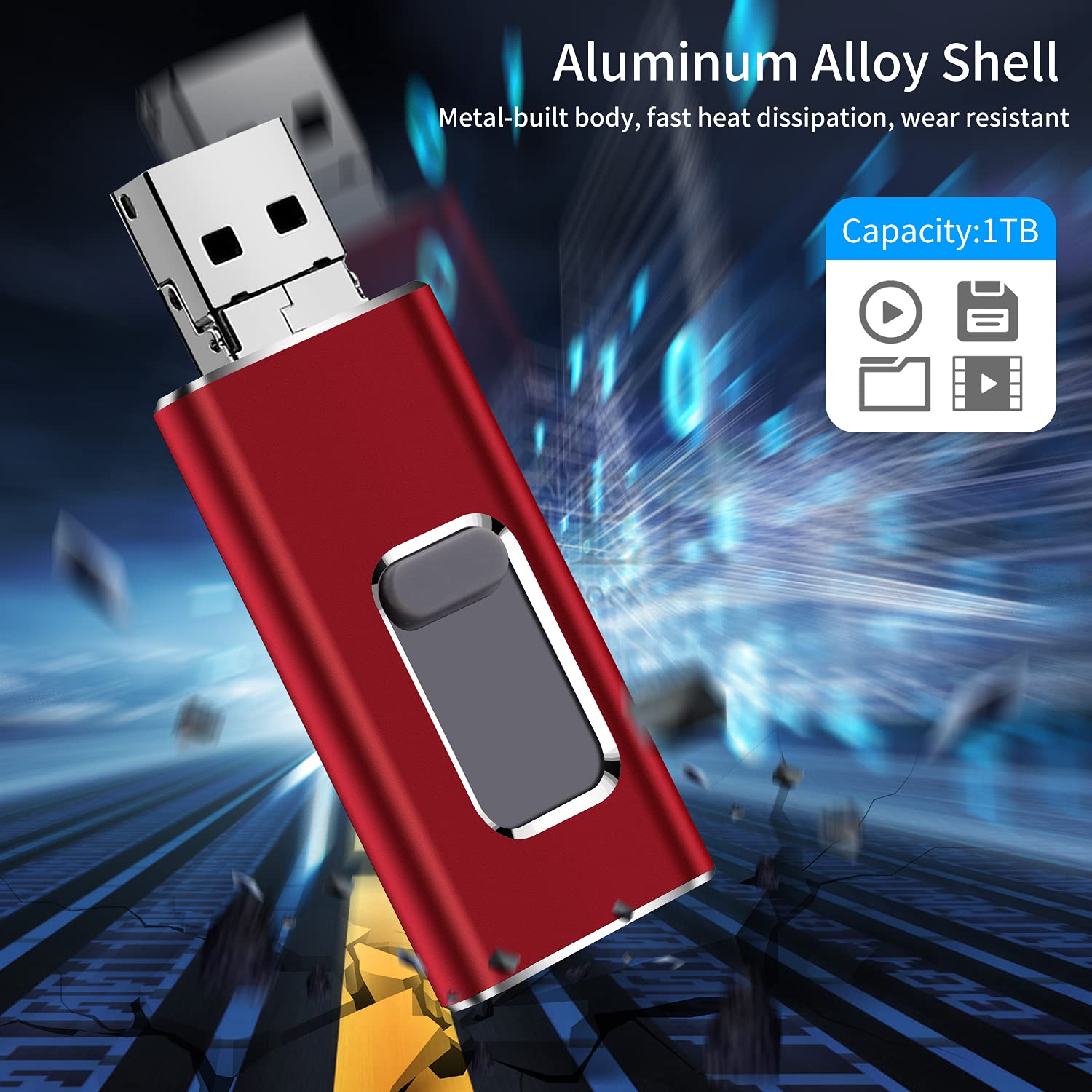 USB 3.0 Flash Drive 1000GB Intended for iPhone iPad, USB Memory Stick External Storage Thumb Drive Photo Stick Compatible with iPhone/iPad/and Computer (1000GB Red)…