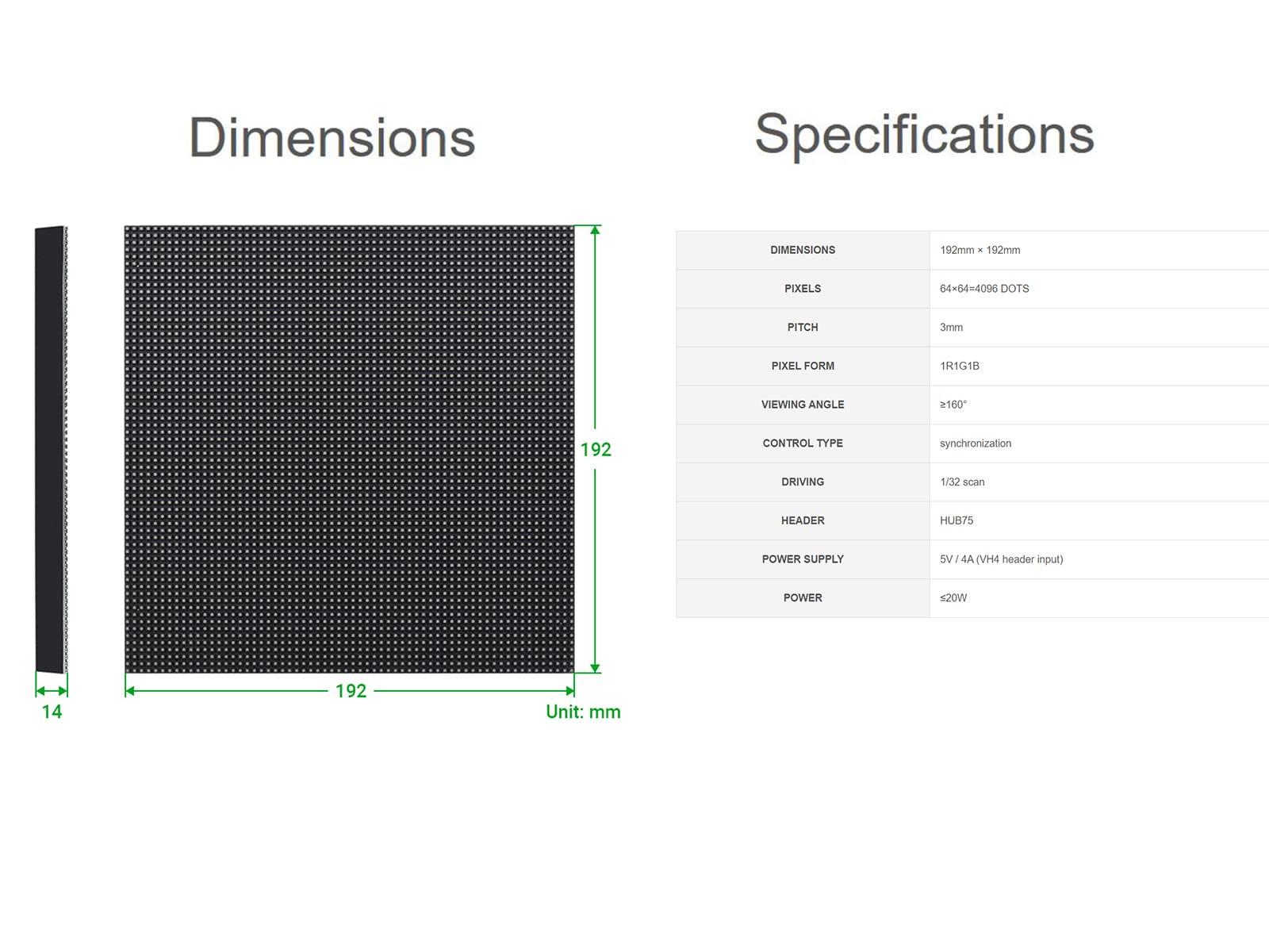 Waveshare RGB Full-Color LED Matrix Panel 3mm Pitch 64×64 Pixels 4096 Individual RGB LEDs Adjustable Brightness Compatible with Raspberry Pi