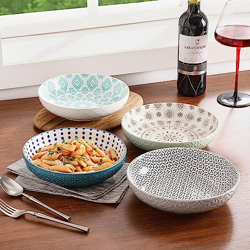 Signature Housewares Pad Print 13 Dinner Bowls 8.5'' Set of 4, Multicolor, 22oz