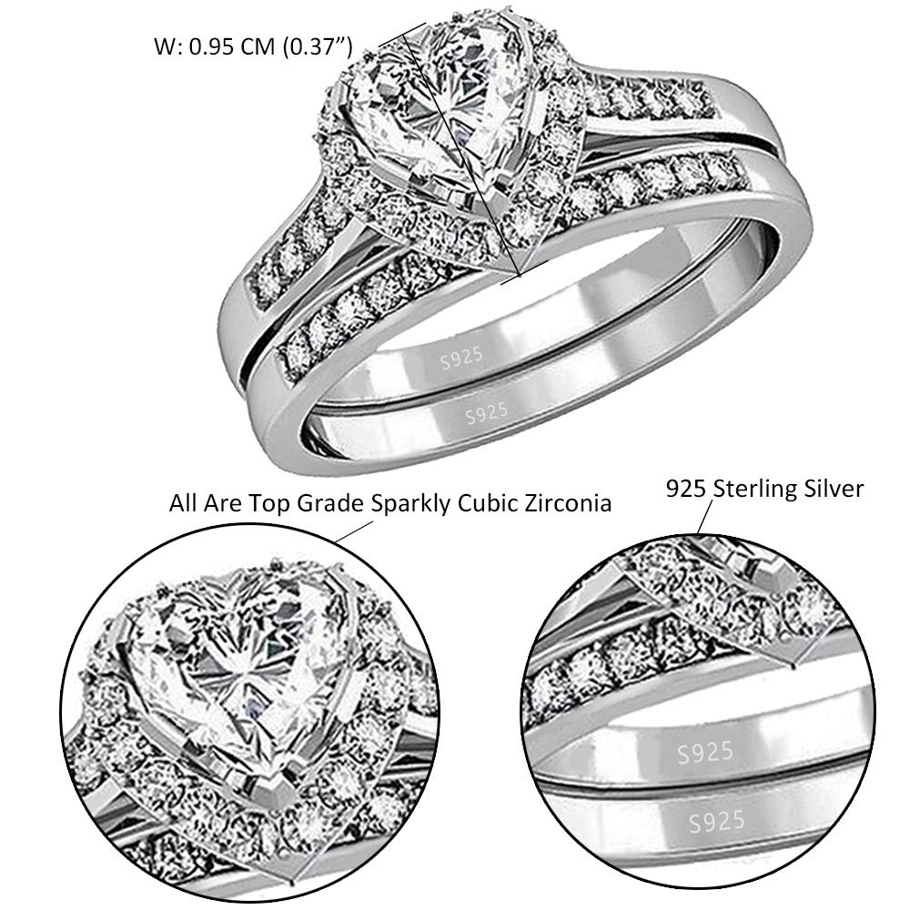 MABELLA Sterling Silver Cubic Zirconia Promise Rings Women Wedding Band Heart Engagement Ring Bridal Set