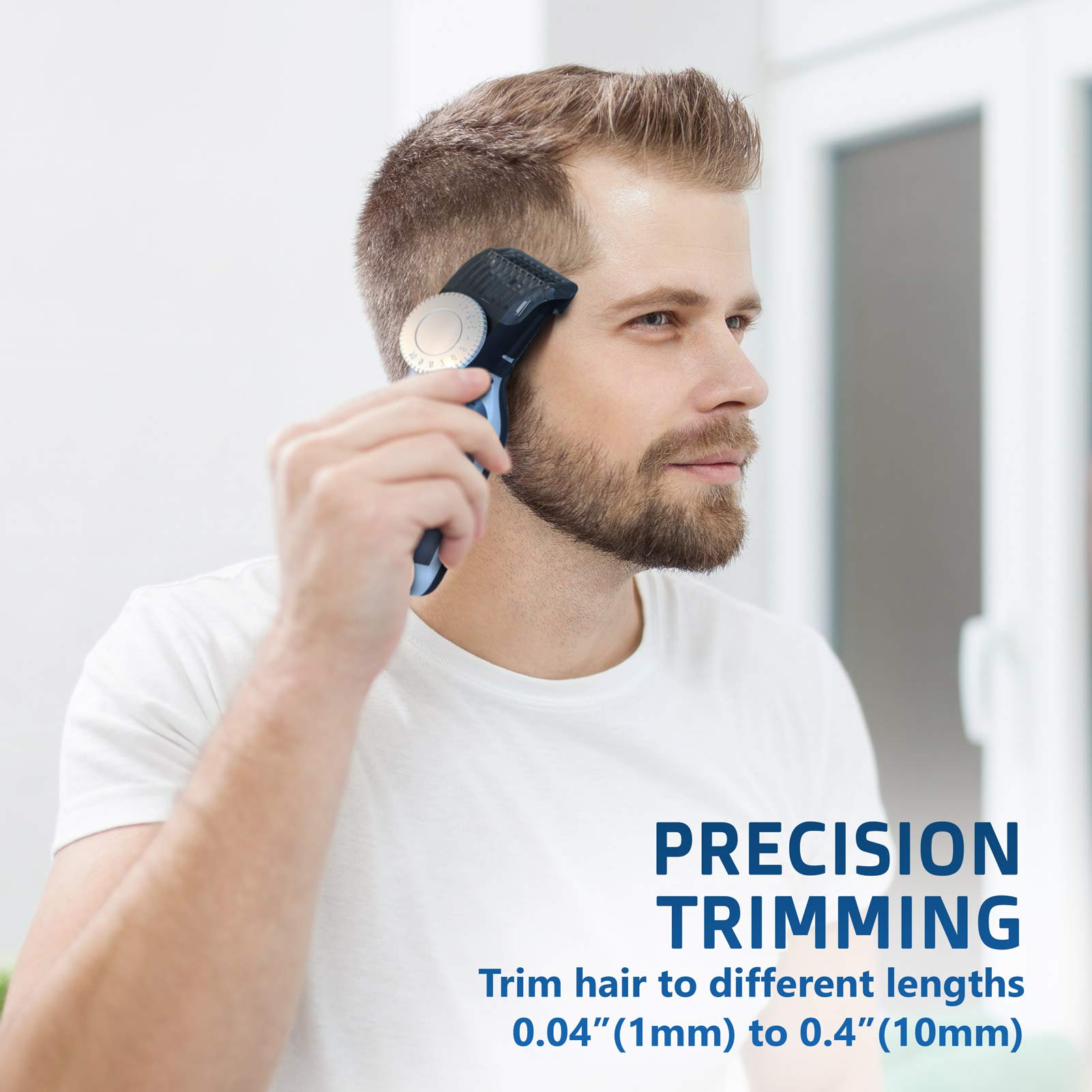 Mueller UltraOneBlade Pro Beard and Mustache Trimmer, Cordless, Water Resistant with Adjustable Hair Length Dial and LED Battery Indicator