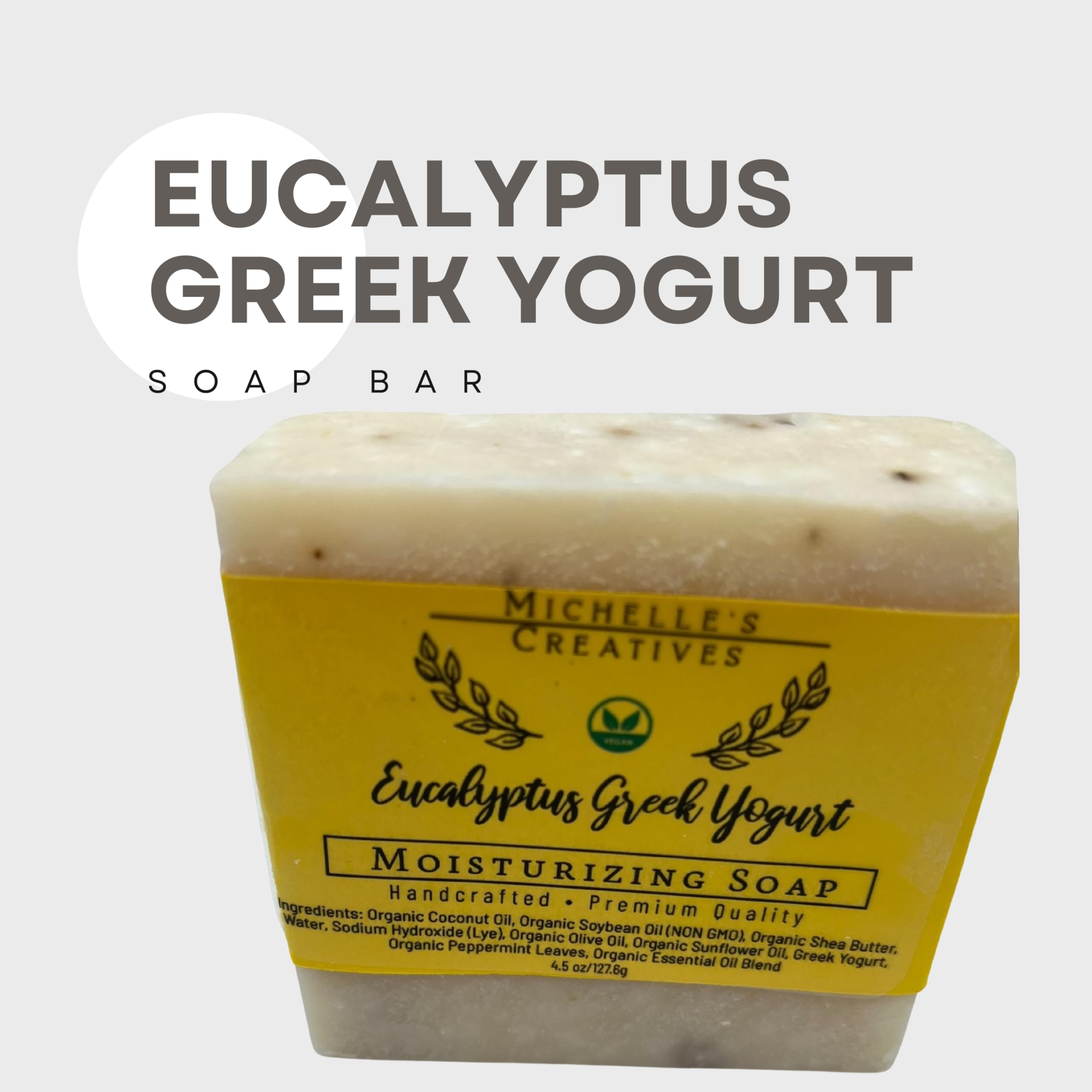 Michelle's Creatives Eucalyptus Greek Yogurt Soap Bar - Handmade Bath Soaps made With Organic Greek Yogurt - Natural Moisturizing Soap Bar - Vegan and Luxury Soap for Sensitive Skin