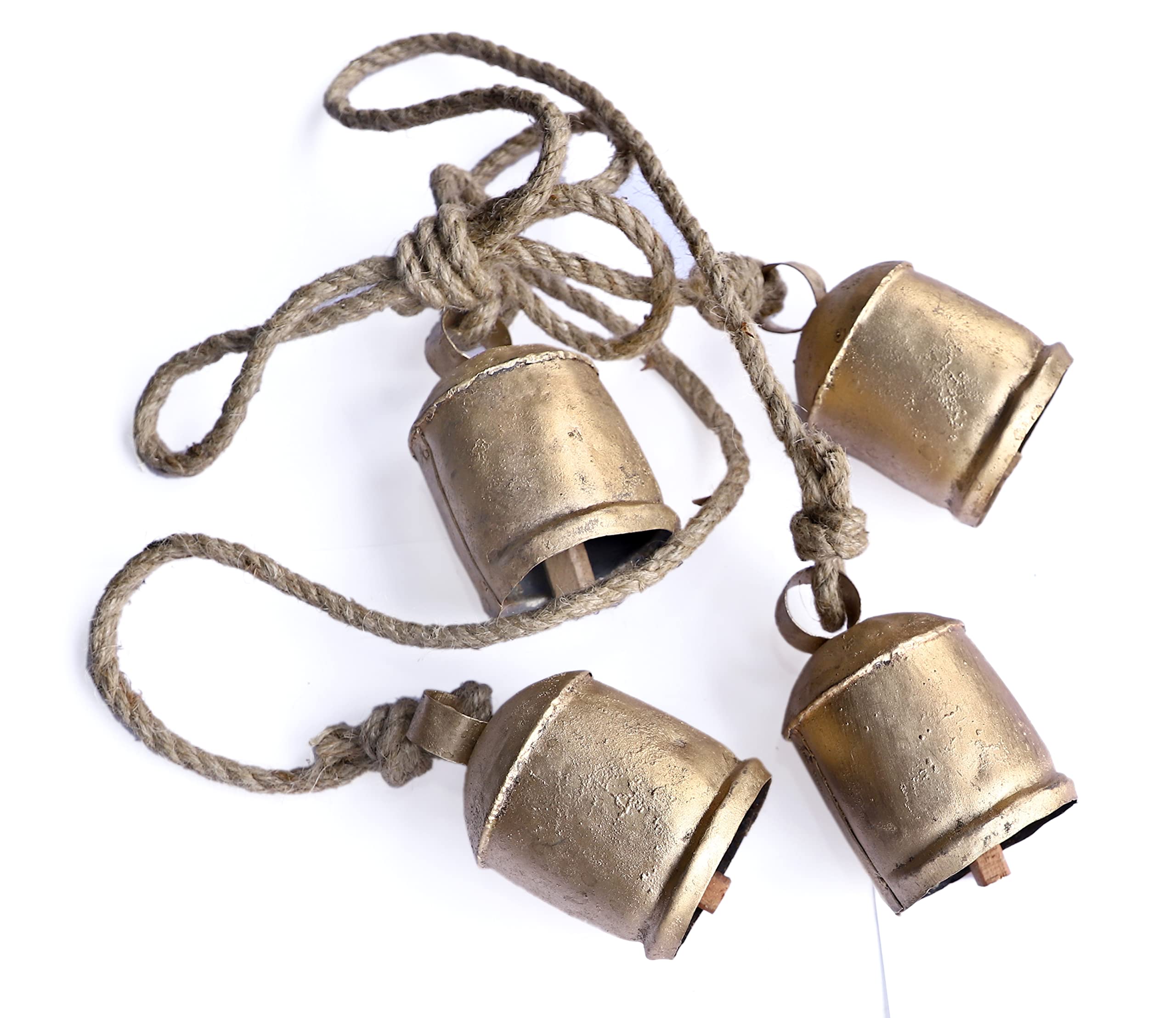 Vintage Jingle Bell Wedding Patio Cow Bells Iron Wrought Bell Chime Handmade Brass Finish Wall Hanging Rope 4 Bell Christmas Halloween Decorations Costumes.Best Gift for.Mother's Day Father's Day