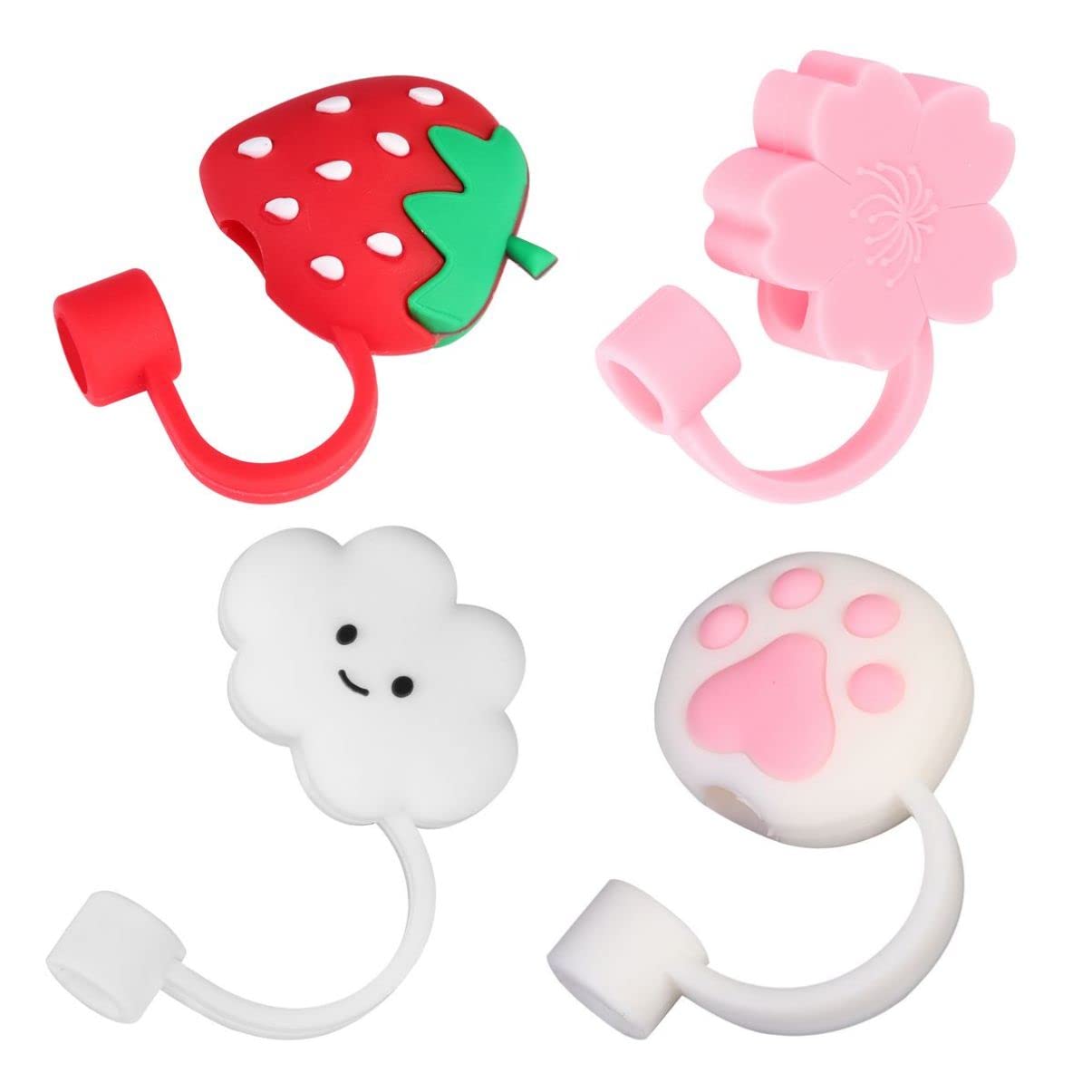 SEWACC 4 Pcs Straw Covers Silicone Straw Caps Reusable Drinking Straw Tips Lids Straw Toppers for Home Office