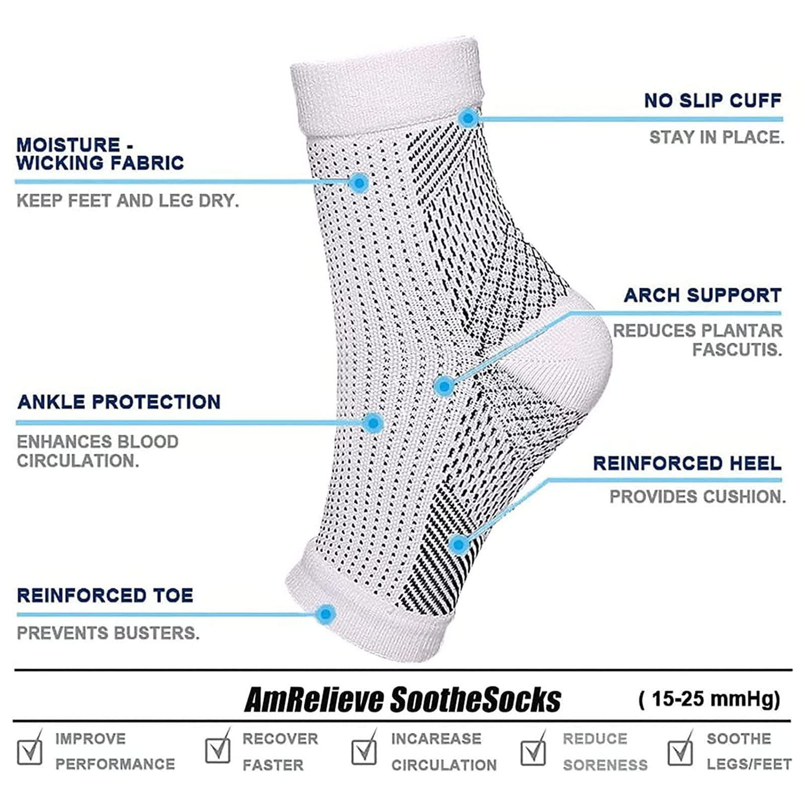 VQRZG Neuropathy Socks for Women and Men, 4Pairs Soothe Relief Compression Socks, Ankle Brace for Plantar Fasciitis Sleeve Soothe(L/XL)