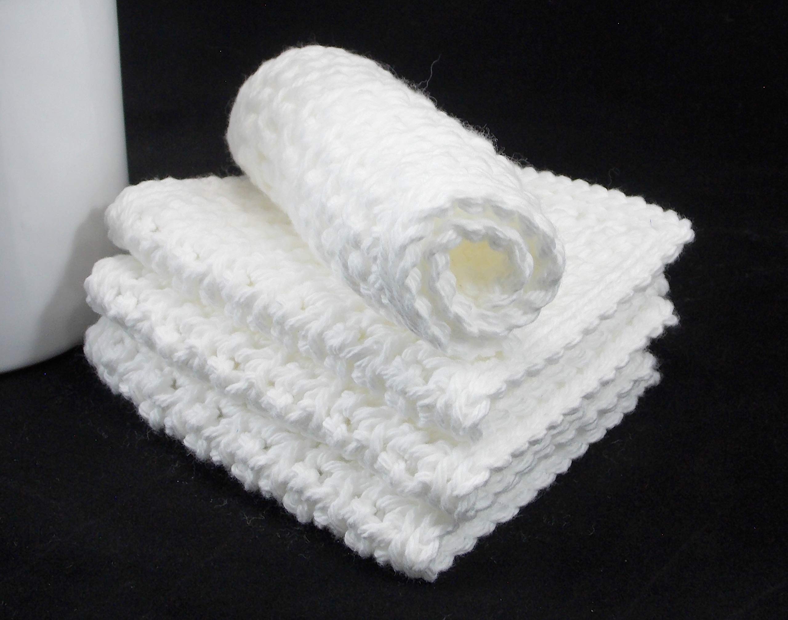 Set of 4 Handmade White 4 inch x 7 inch Rectangular Crochet Cotton Dishcloths