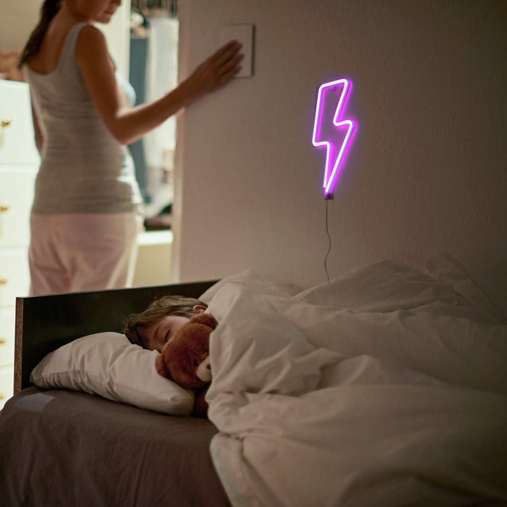 Neon Sign Lightning Bolt Neon Light Sign for Wall Decor, Lightning Bolt Wall Decorative Neon Sign, Battery or USB Operated Light Up Neon Sign, Lightning Bolt Neon Lights for Bedroom (Pink Lightning)