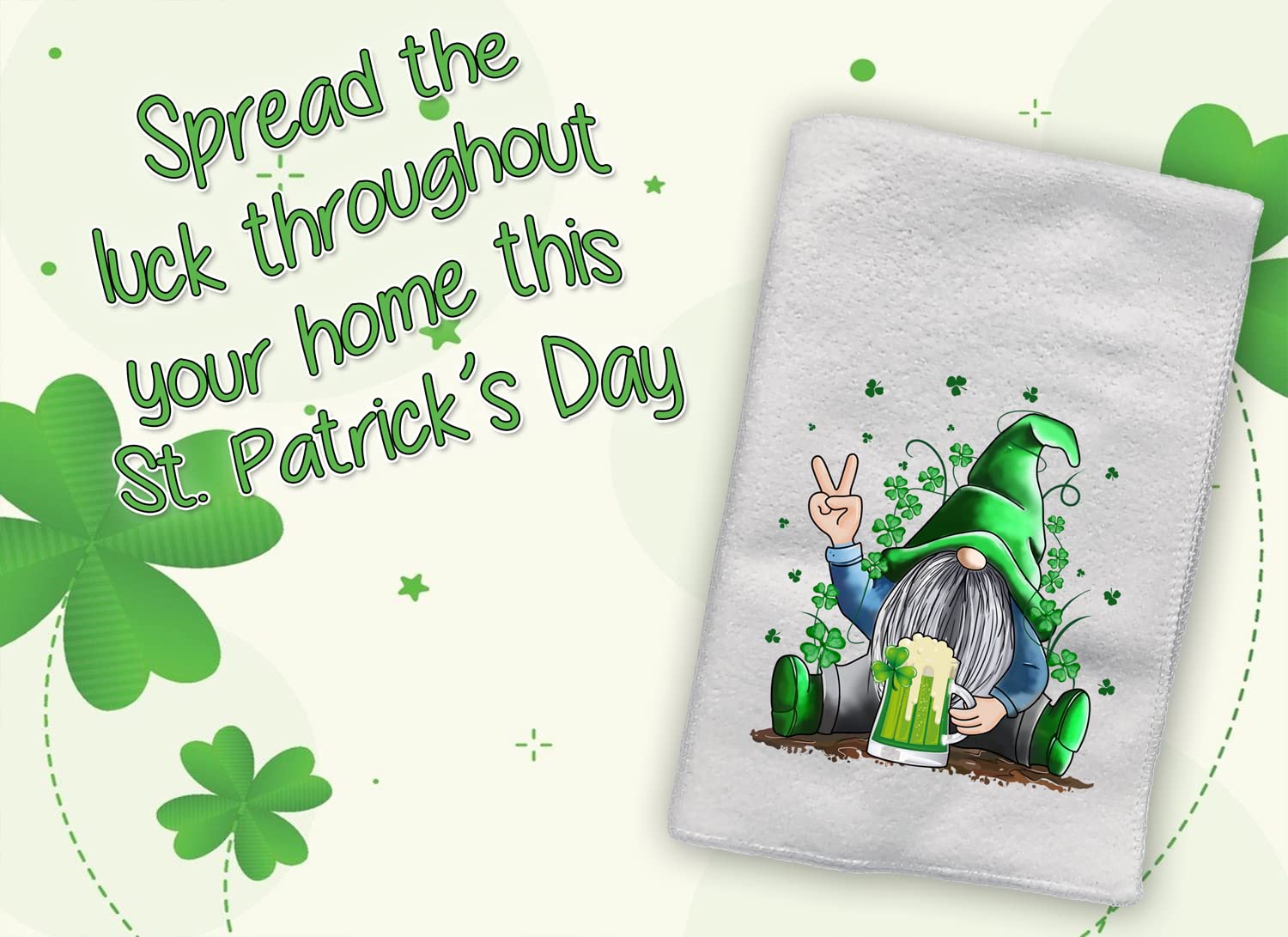 St Patricks Day Kitchen Dish Tea Towel Decoration | Decorative Bathroom Hand Decor | Holiday Shamrock Gnomes Bath Towels | Spring Winter Green Home Decor | Saint Patrick's Day Paddy's Day Paddys