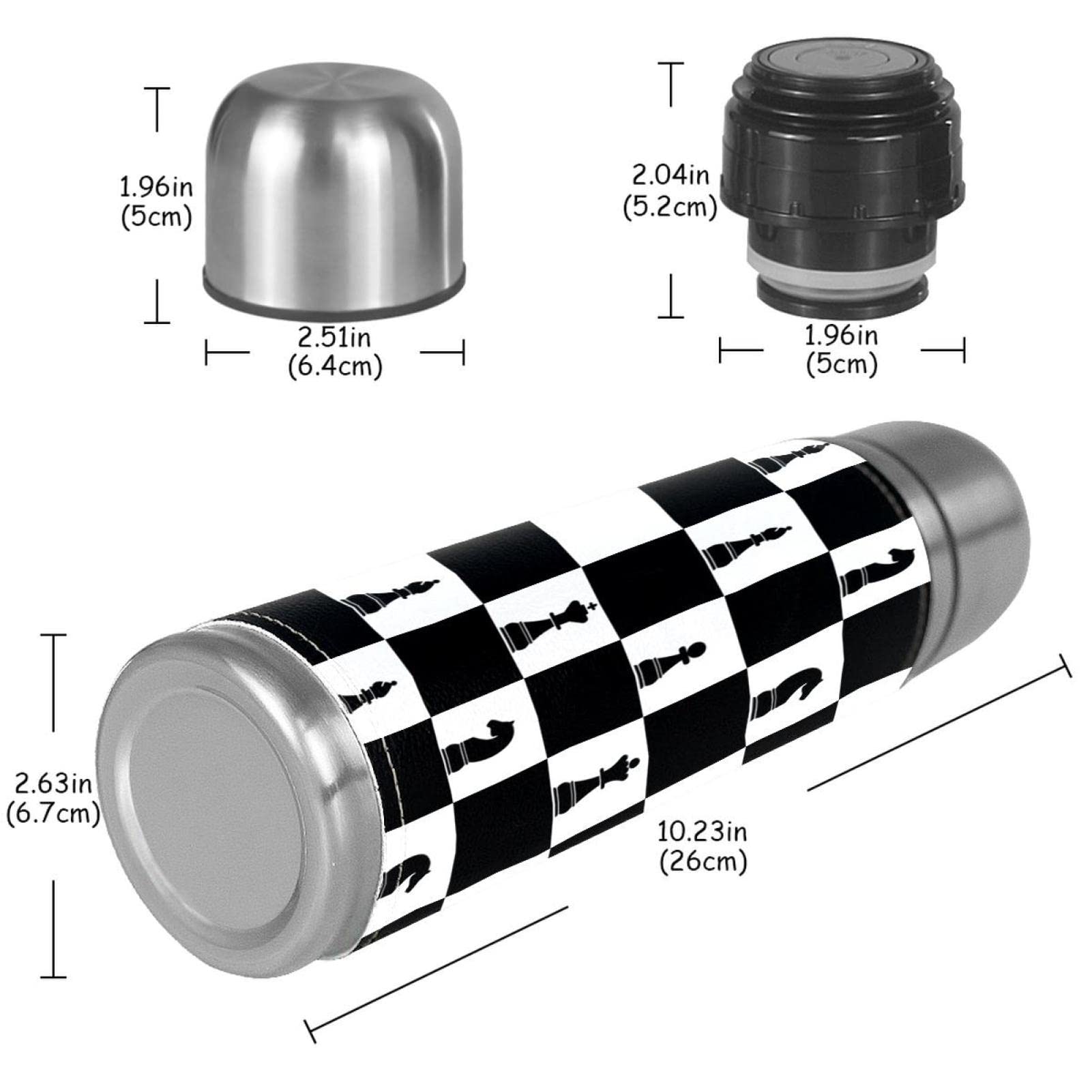 Stainless Steel Leather Vacuum Insulated Mug Chess Thermos Water Bottle for Hot and Cold Drinks Kids Adults 16 Oz