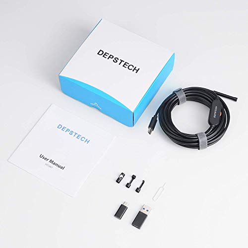 USB Endoscope Camera, DEPSTECH 720P IP67 Waterproof Borescope, 5.5mm Snake Inspection Camera, Type-C Scope Camera with 16.5ft Semi-Rigid Cable, 6 LED Lights, Compatible with OTG Android Phone, PC