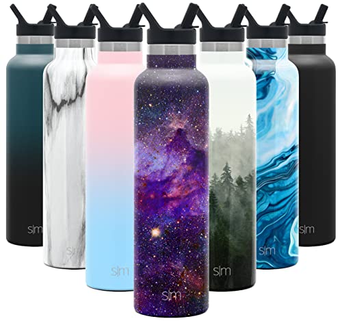 Simple Modern Water Bottle with Narrow Mouth Straw Lid Metal Thermos Vacuum Insulated Stainless Steel l Reusable Leak Proof BPA-Free Flask | Ascent Collection | 24oz, Nebula