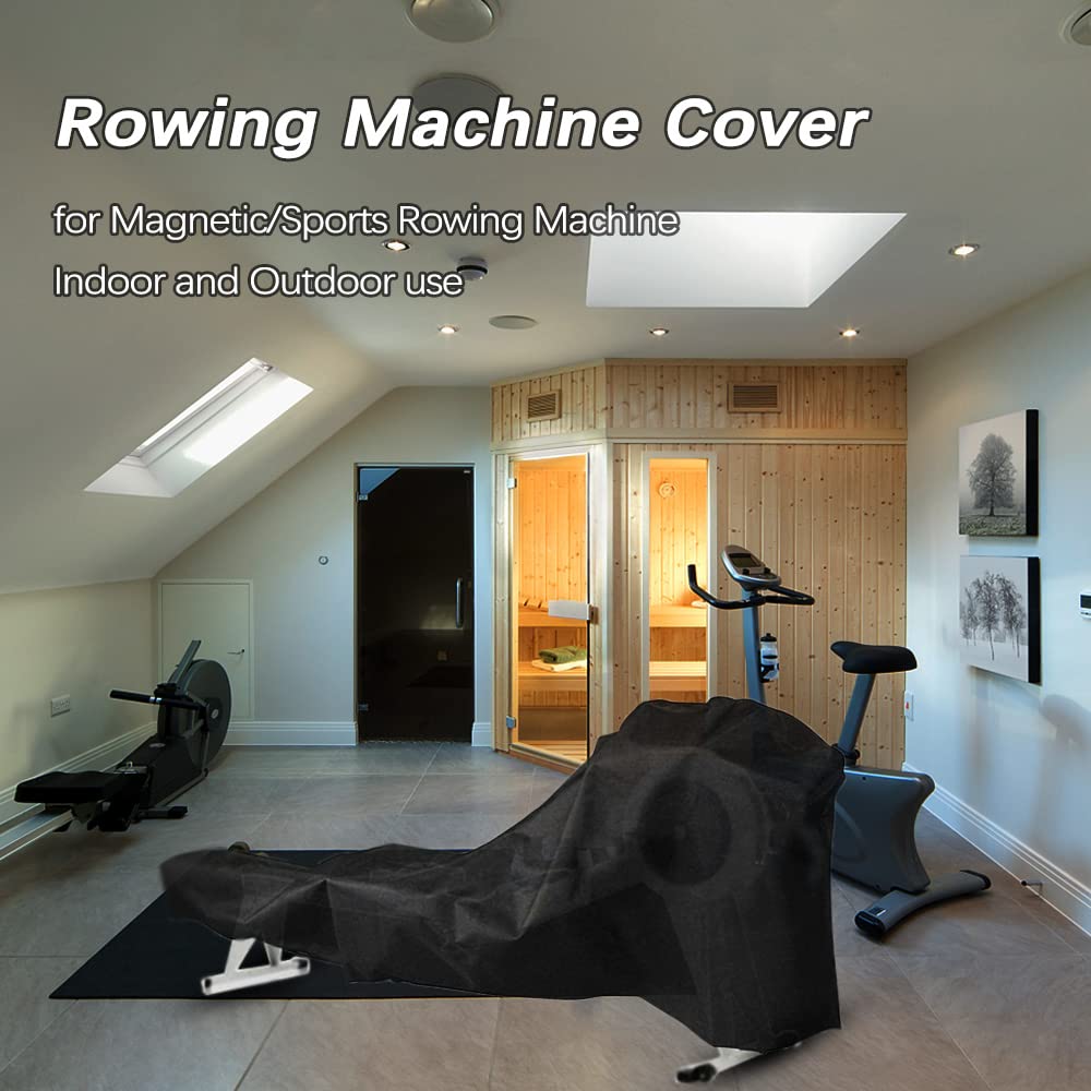 Rowing Machine Cover, Waterproof Cover with Storage Bag for Magnetic/Sports Rowing Machine Indoor and Outdoor use (Black)