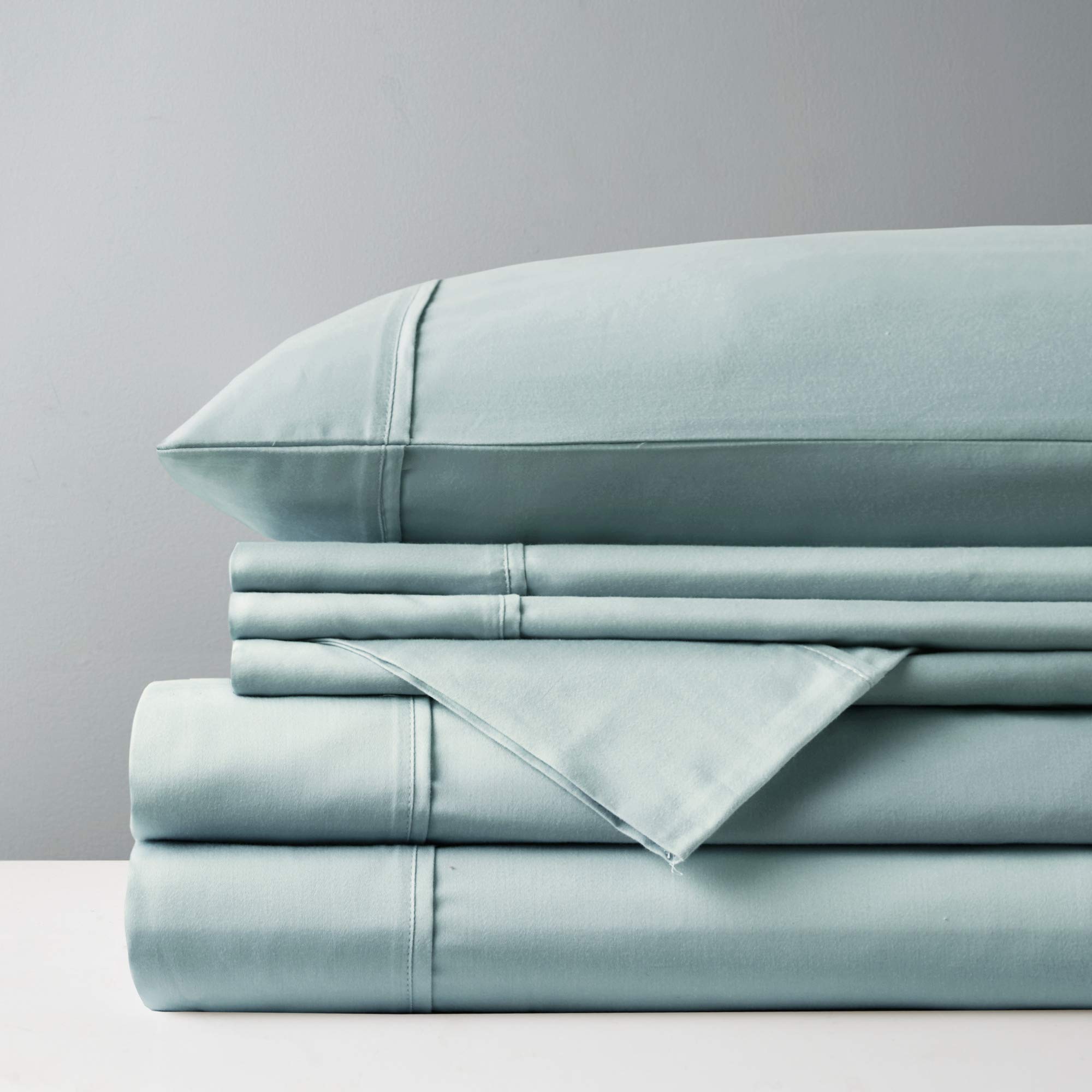 Madison Park 800 Thread Count Luxurious Wrinkle Free Breathable Cotton Rich Sateen 6 Piece Sheet Set, King Size, Aqua