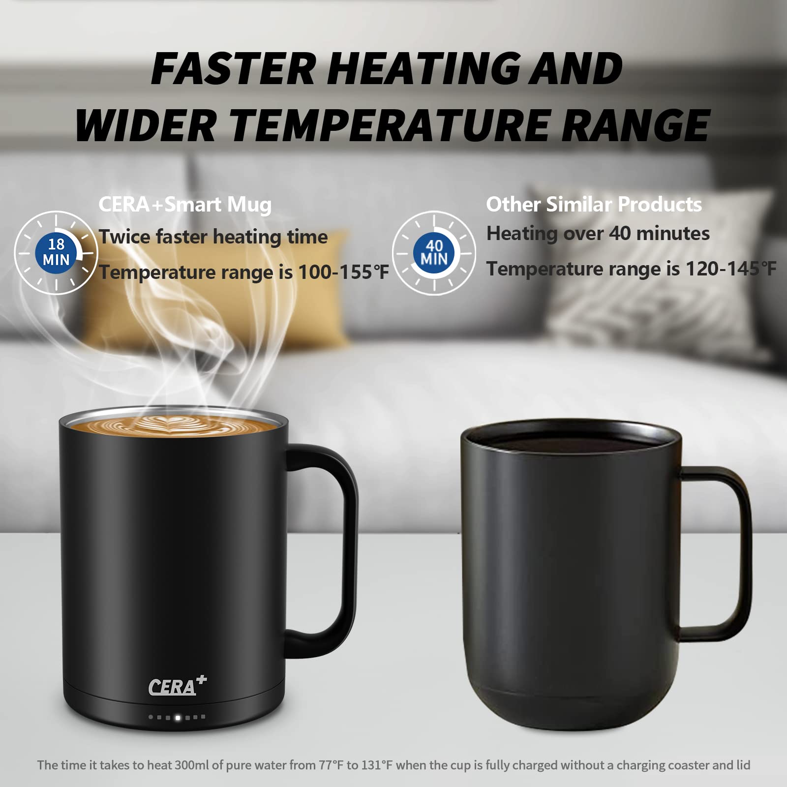 Temperature Control Smart Mug with Lid, 14oz, Self Heating, 1.5-hr Battery Life + Type-C Charging Coaster,APP or Manual Controlled, On/Off Time Preset by APP, Double Layers S.S, Gift-Packing