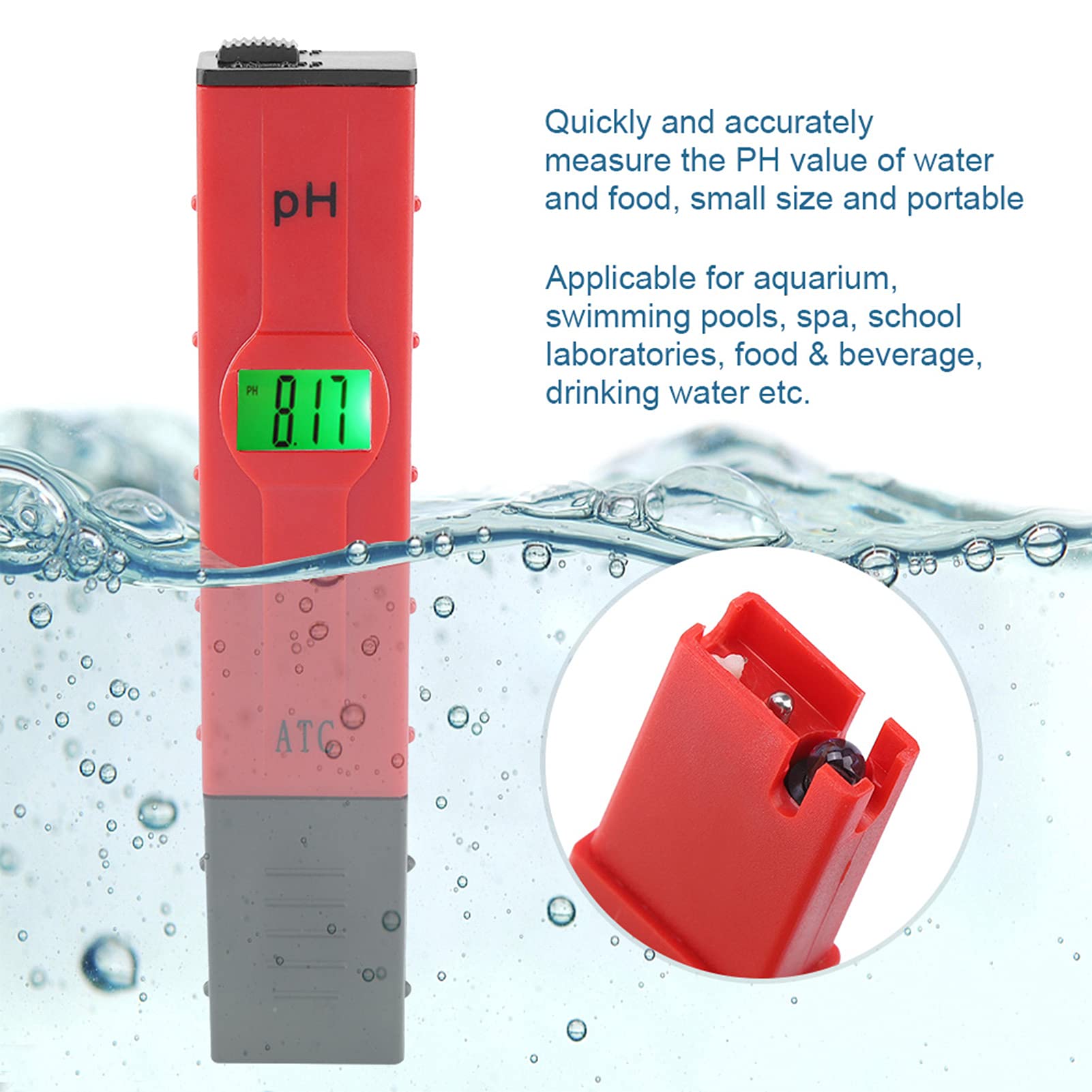 Zerodis Horticulture Garden Tools, Food Beverage Ph Tester Aquarium Pool Water Quality Testing Pen Meter Portable LCD Digital