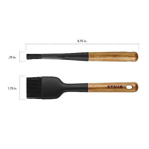STAUB Pastry Brush, Perfect for Evenly Glazing Pastries and Basting Meats, Durable BPA-Free Matte Black Silicone, Acacia Wood Handles, Safe for Nonstick Cooking Surfaces