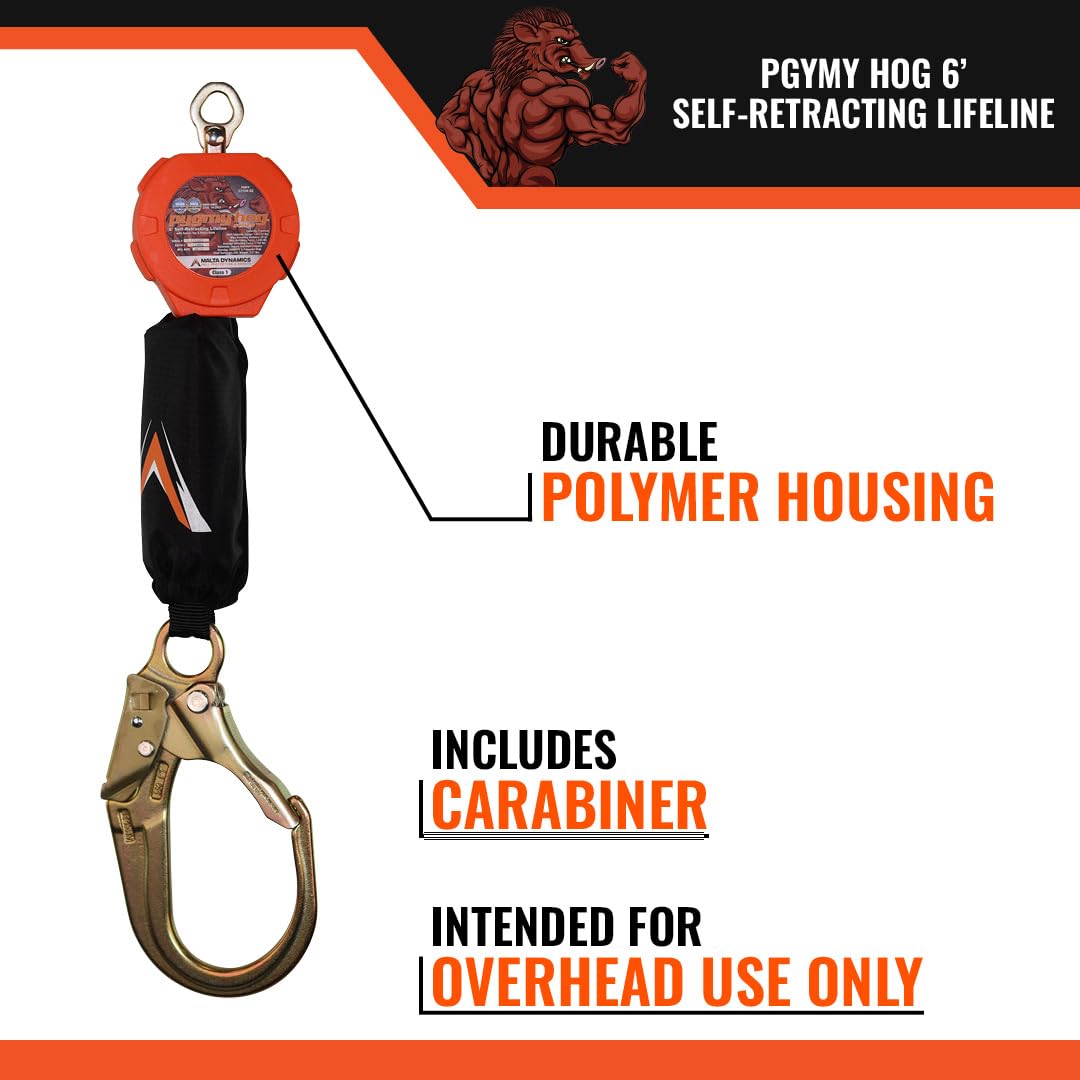 Malta Dynamics Pygmy Hog 11' Web Self Retracting Lifeline, YoYo Cable with Rebar Hook, Fall Protection Retractable Safety Harness Lanyard - OSHA/ANSI Compliant