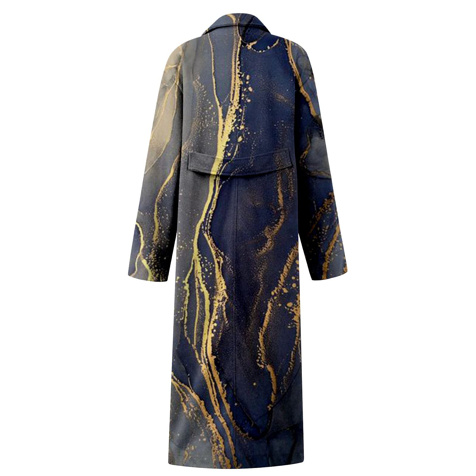 Swrowesi Women's Big Notch Lapel Mid-Long Wool Blend Coat Print Plus Size Elegant Over Coat Outwear