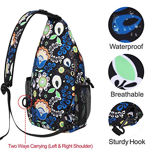 MOSISO Sling Backpack,Travel Hiking Daypack Pattern Rope Crossbody Shoulder Bag, Navy Blue Base Bohemian