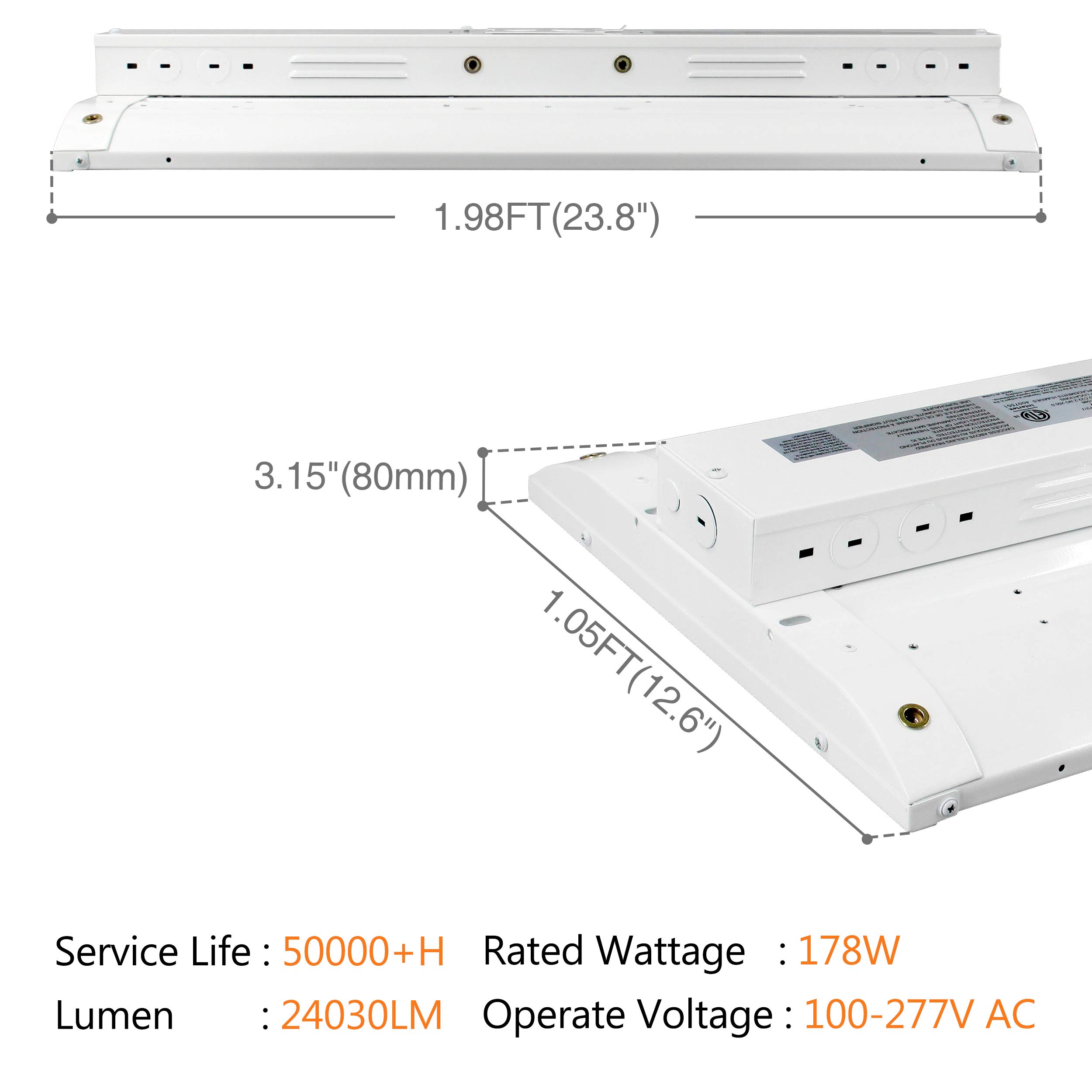 OOOLED 2Pack Linear LED High Bay Light,178W 2FT 0-10V Dimmable [300W-800 Equivalent] 24250lm 5000K Daylight IP44 Industrial Grade Warehouse Hanging Light Workshop Lamp 178W-2Pack