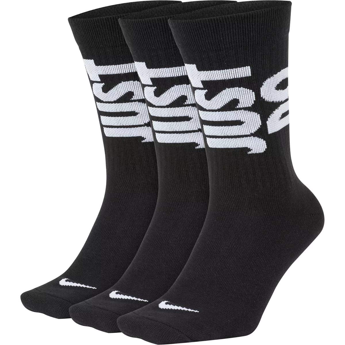 Nike Men`s Everyday Essential Crew Socks 3 Pack (Black(CT0539-010)/White, Large)