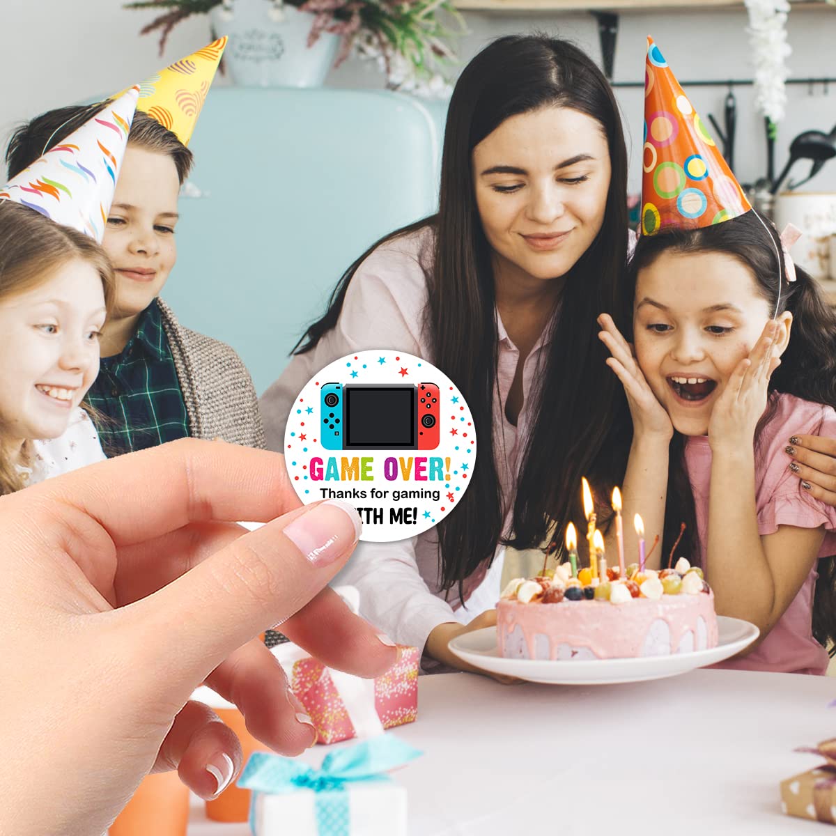 Video Game Party Thank You Sticker Labels, Gaming Party Thank You Tag, Envelope Seals & Goodie Bags(54 Count)