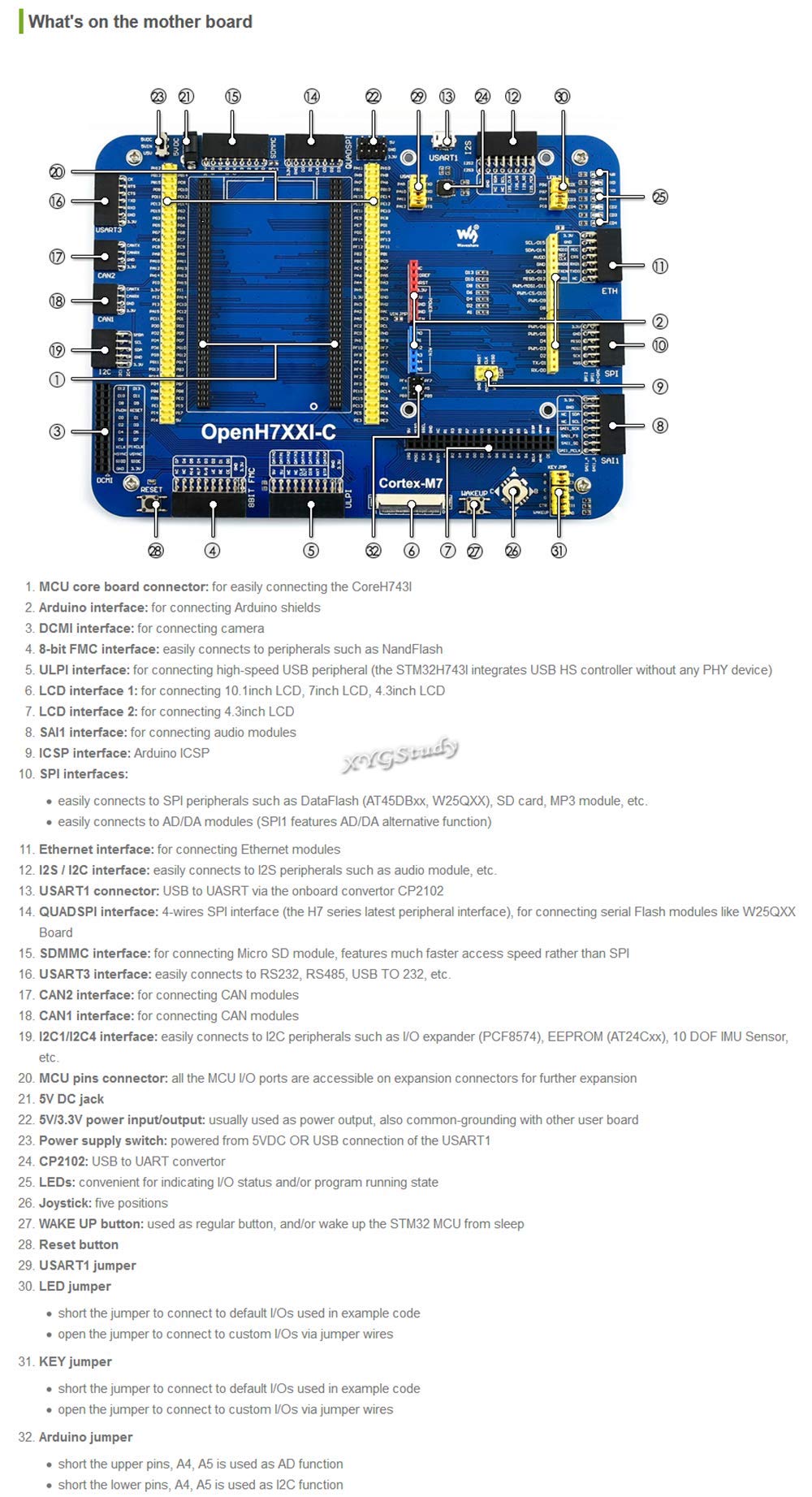 OpenH743I-C Standard, STM32H7 STM32 Development Board Designed for The STM32H743IIT6 Microcontroller Including Mother Board and CoreH743I MCU Core Module @XYGStudy (OpenH743I-C Standard)