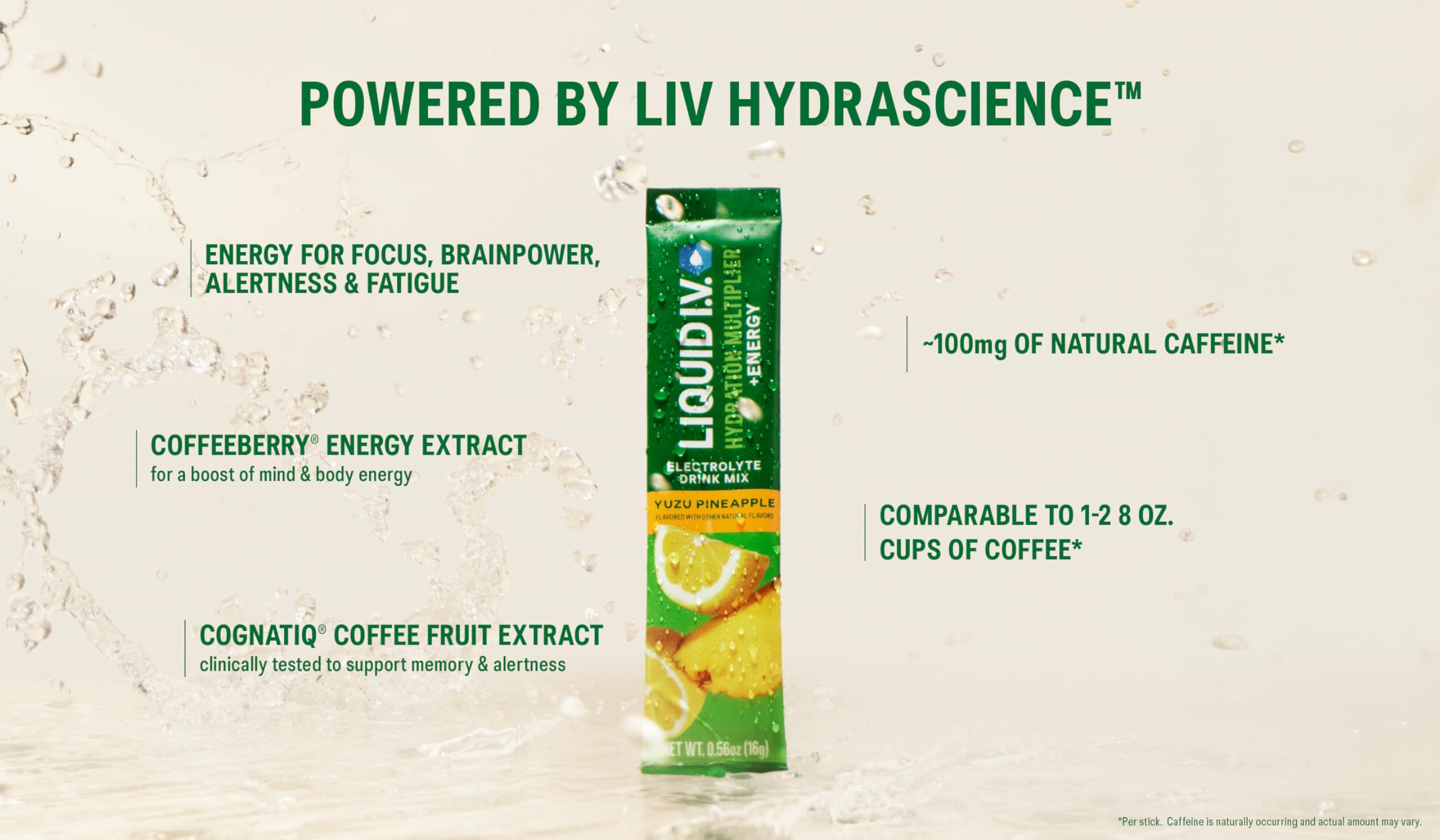 Liquid I.V.® Hydration Multiplier® +Energy - Mango Tamarind - Hydration Powder Packets | Electrolyte Powder Drink Mix | Convenient Single-Serving Sticks | Non-GMO | 1 Pack (14 Servings)