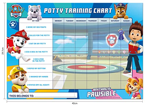 Paper Projects 01.70.30.025 Paw Patrol Potty and Toilet Training Reward Chart and Stickers, for ages 3+, 29.7cm x 42cm