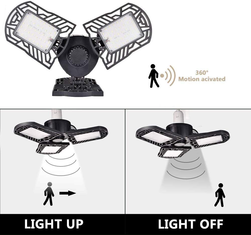 Motion Sensor LED Garage Lights 100W,Ai CAR FUN Deformable LED Garage Lighting 12000LM LED Garage Ceiling Lights LED Shop Lights, LED Light Bulbs,LED Work Lights,LED High Bay Light for Basement Worksh