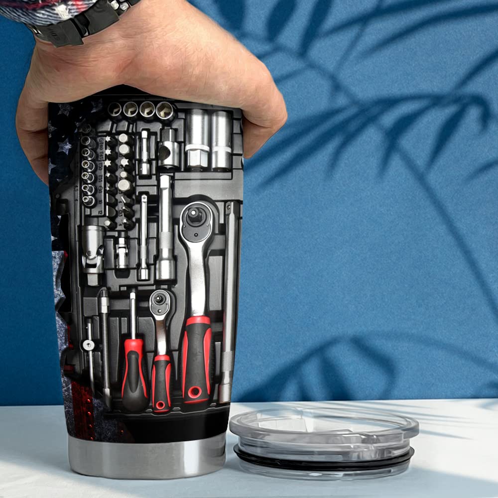 SANDJEST Mechanics Tumbler Machanic Dad Tool Box 20oz Tumblers with Lid Gift for Daddy Father Papa Christmas Birthday Fathers Day