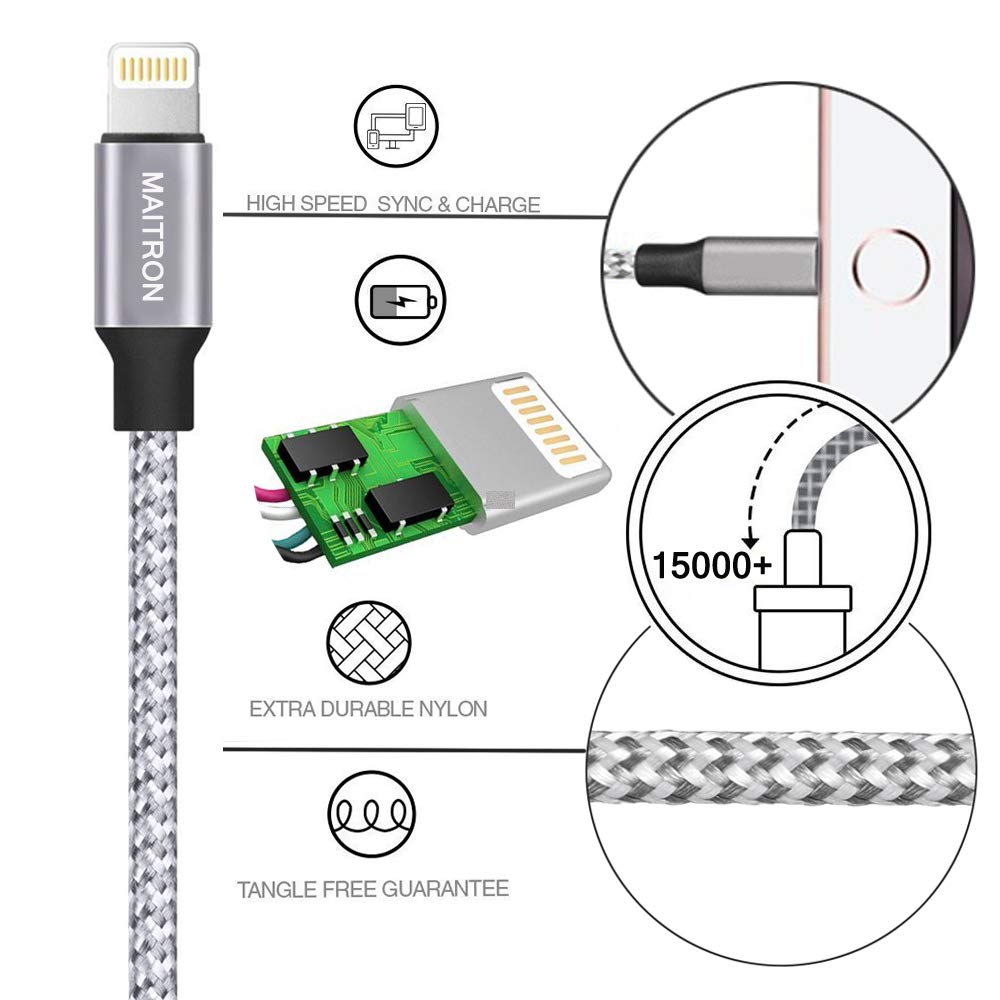 Maitron iPhone Charger, Lightning Cable 3PACK 6FT Nylon Braided USB Charging Cable High Speed Connector Data Sync Transfer Cord Compatible with iPhone 13/12/11/Xs Max/X/8/7/Plus/6S/6/SE/5S iPad