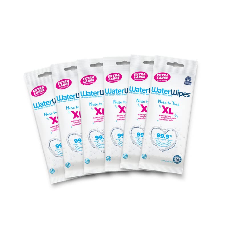 WaterWipes XL Unscented, No-Rinse, Textured Bath Wipes for Sensitive & Newborn Skin, Diaper Wipe, 96 Count (6 Packs)