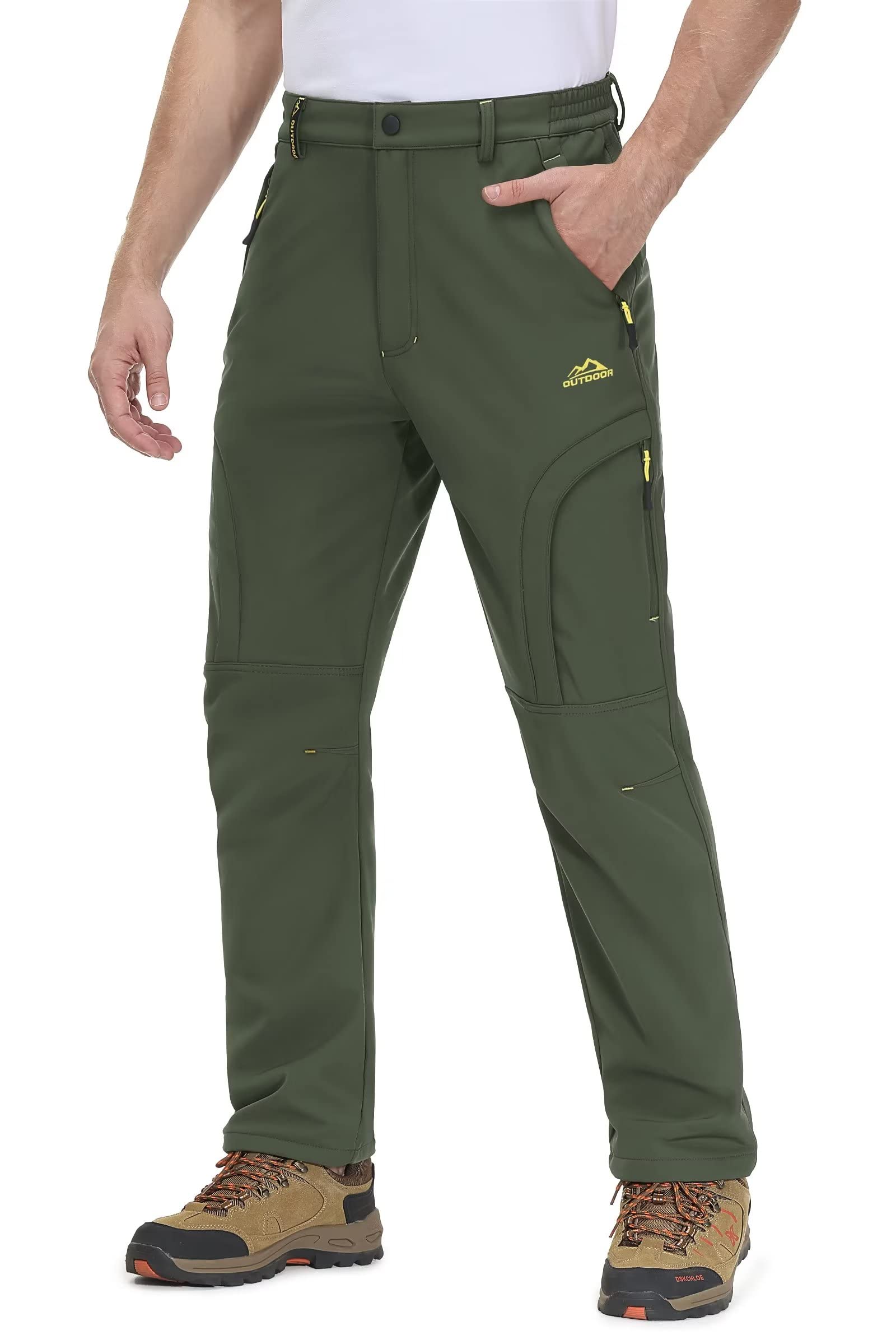MAGCOMSEN Hiking Pants Mens Winter Pants Thick Pants Camping Pants Fleece Lined Pants Snow Pants Men Green