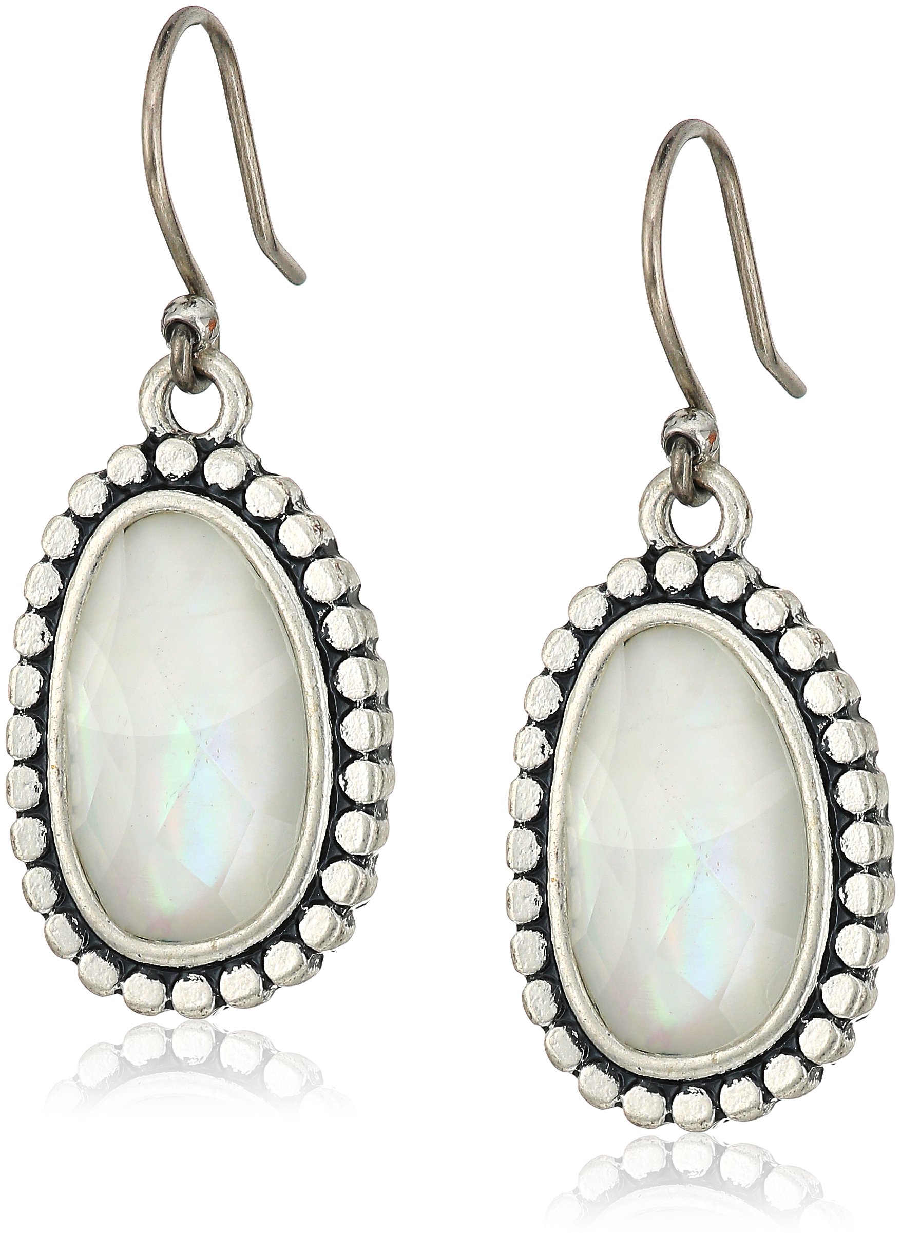 Lucky Brand Silver-Tone Imitation Pearl Oval Drop Earrings