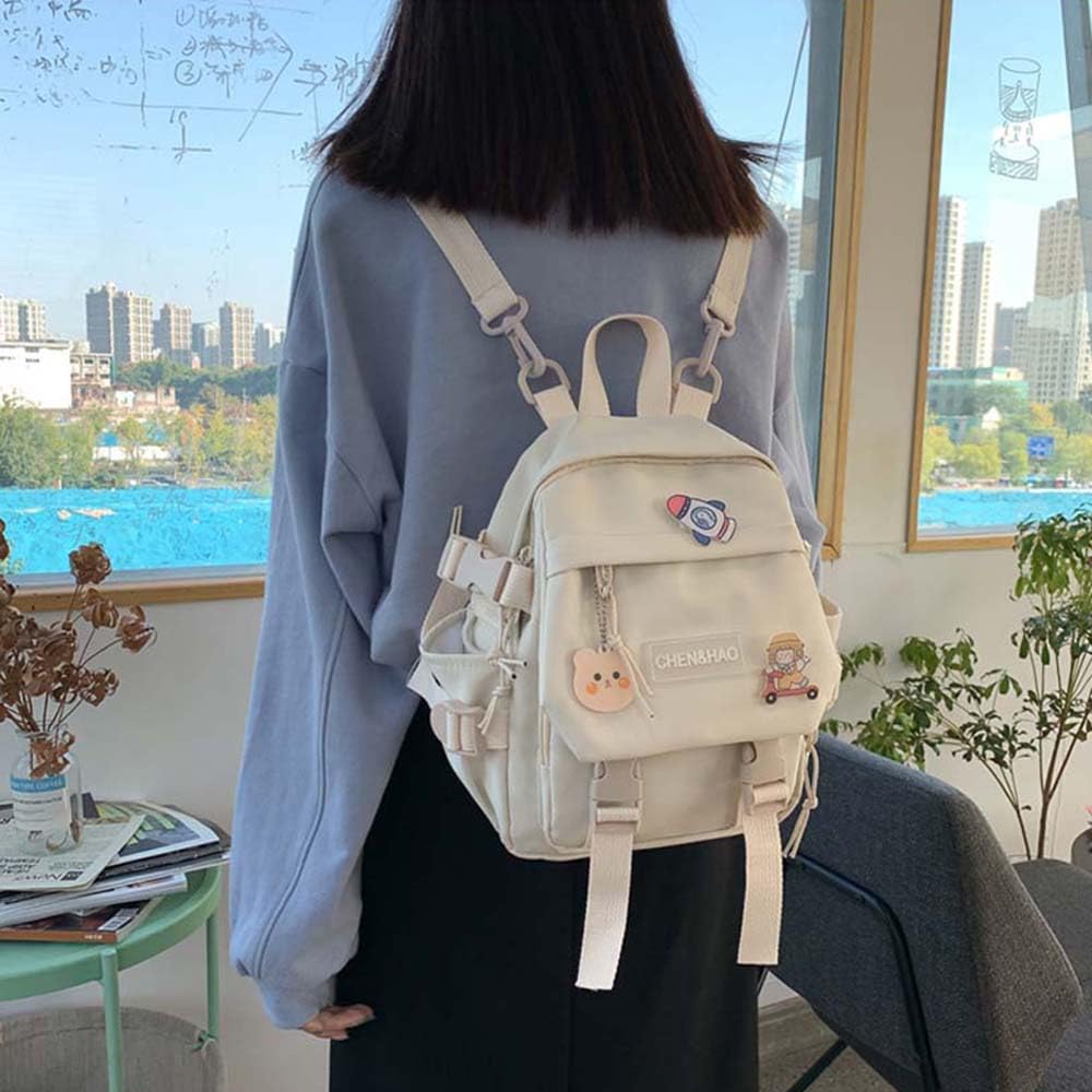 MUSICARD Girls Kawaii Backpack with Cute Pendant and Pins, Cute Mini Aesthetic Rucksack School Bag for Teens