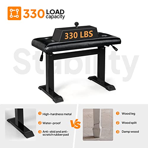 VINGLI Adjustable Piano Bench, Black, Foam, Metal, Faux Leather, 27.9"W x 11.8"D x 17.7"H