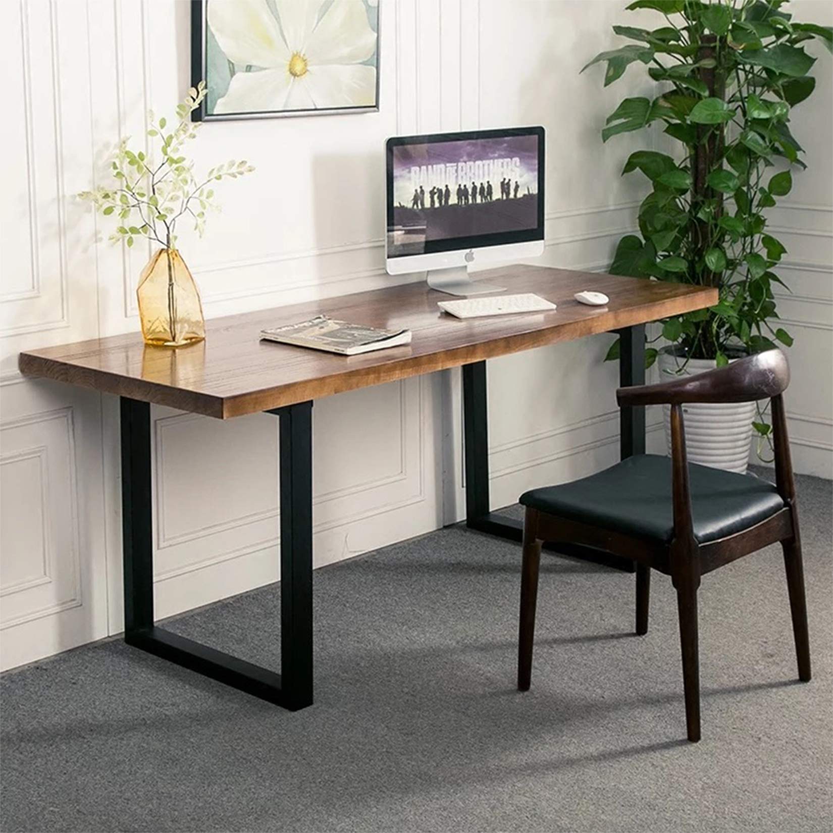 MDEPYCO 2 Pack Industrial Rustic Furniture Legs 28” H x 17.7” W Decory Square Table Legs,Heavy Duty Metal Desk Legs,Dining Table Legs, DIY Brackets Bench Legs(Only Legs Without Board, Black)