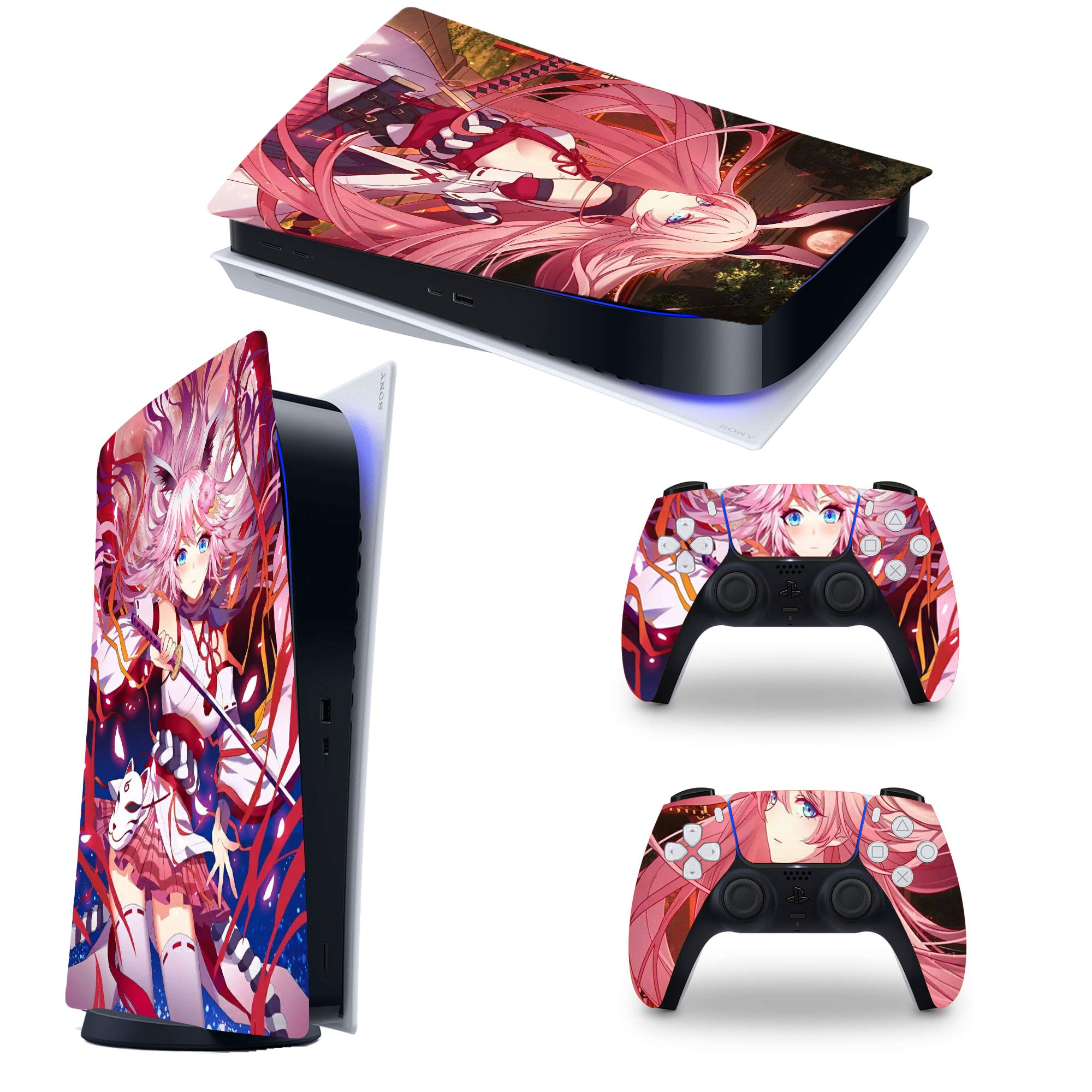 playstation 5 Skin Set – Girl Flame - HD Printing Vinyl Skin Cover Protective for PS5 Console and 2 PS5 Controller ( Only fit PlayStation 5 regular)