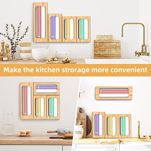Ziplock Bag Storage Organizer for Kitchen Drawer - Magnetic Food Storage Bag Holders, Bamboo Baggie Organizer, Compatible with Gallon, Slider, Quart, Sandwich, Snack & Variety Size Bag (4-pack)