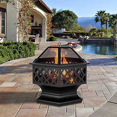 SINGLYFIRE 24 Inch Fire Pits for Outside Large Heavy Duty Outdoor Wood Burning Bonfire Pit Cast Iron Patio Heater, with Spark Screen, Log Grate, Poker