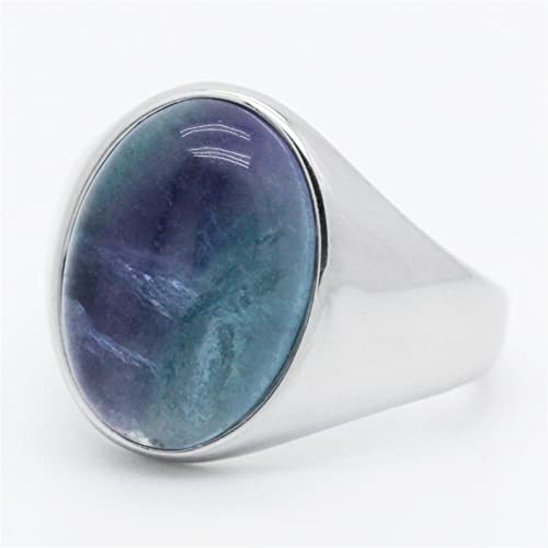 SRLIWHITE Fluorite Ring for Men 925 Silver Oval Natural Gemstone Simple Turkish Handmade Jewelry Women Male Turkish Ring (Ring Size : 9)