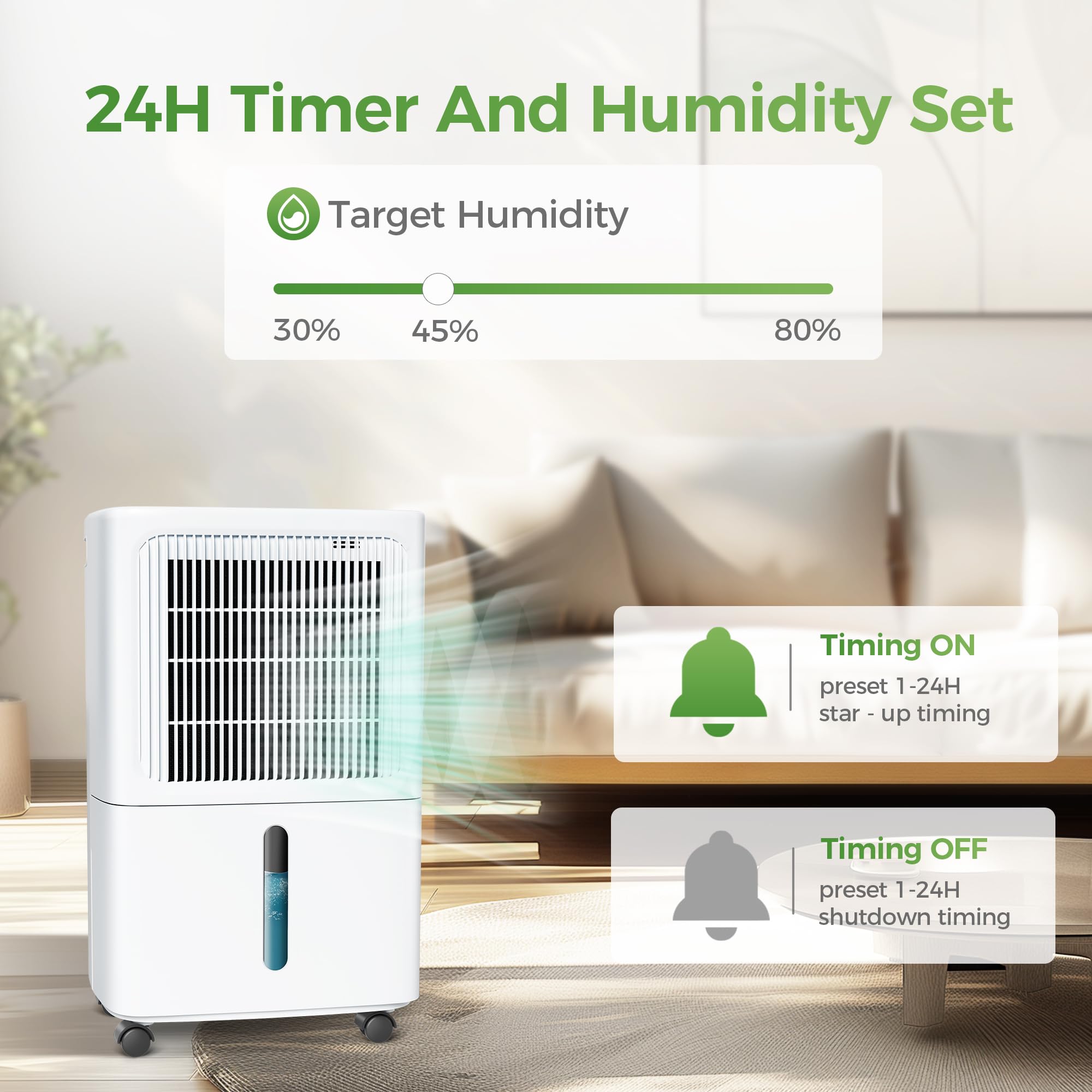 WATTSMART 2,500 Sq Ft Home Dehumidifier with Drain Hose, 55 OZ Water Tank, 24 Hr Timer, 50 Pints High Efficiency Compressor for Basements, Bedrooms, Bathrooms and Laundry Rooms