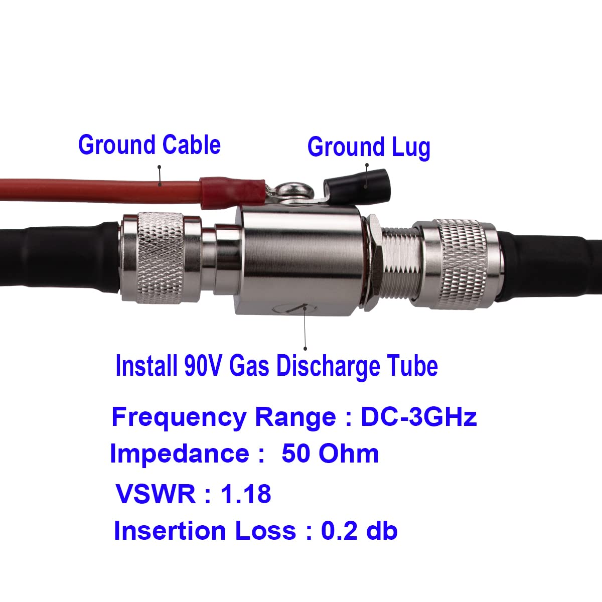 Whisary N Type Lightning Arrestor N Female to N Female Bulkhead DC-3GHz 90V Coaxial Lightning Arrester