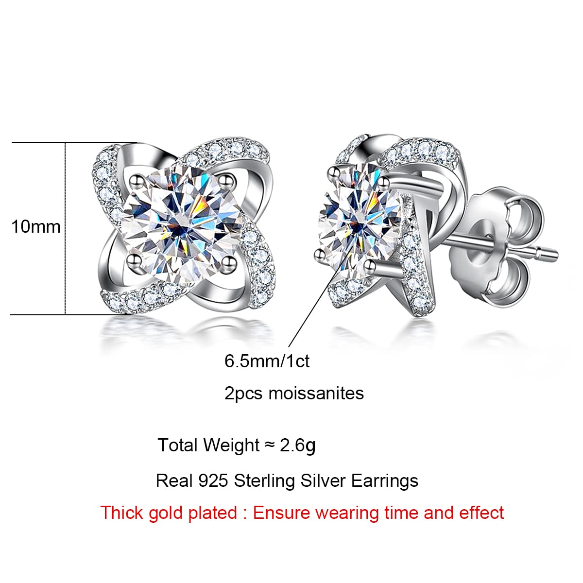 Raivari 2ct Moissanite Halo Ring,D Color VVS1 Lab Created Diamond 925 Sterling Silver Round Cut Moissanite Side Stone Earrings for Women with GRA Certificate