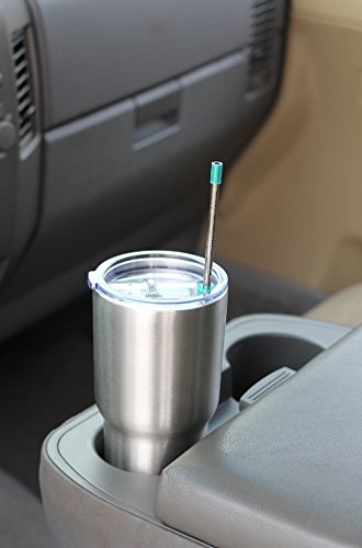 RAINIER Stainless Steel Metal Drinking Straws | Fits Yeti RTIC or Any 20 or 30 oz Tumbler| Extra Long Reusable Ecofriendly | Set of 8 Angled Straws with Silicone Silencers, Comfort Tips, 2 Brushes