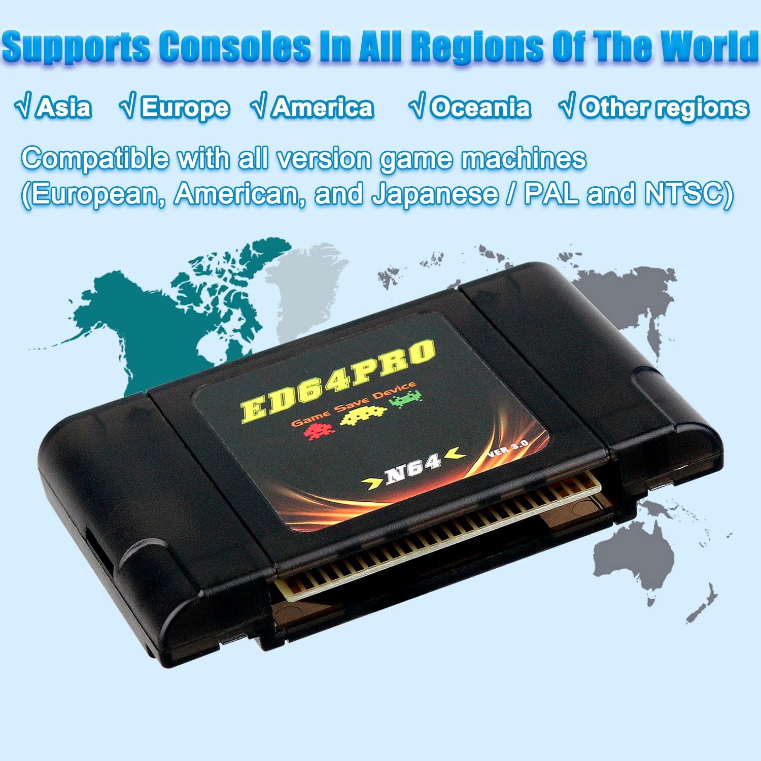 OSTENT ED64 Pro Game Save Device Cartridge 8GB TF Card Adapter for Nintendo 64 N64 Console