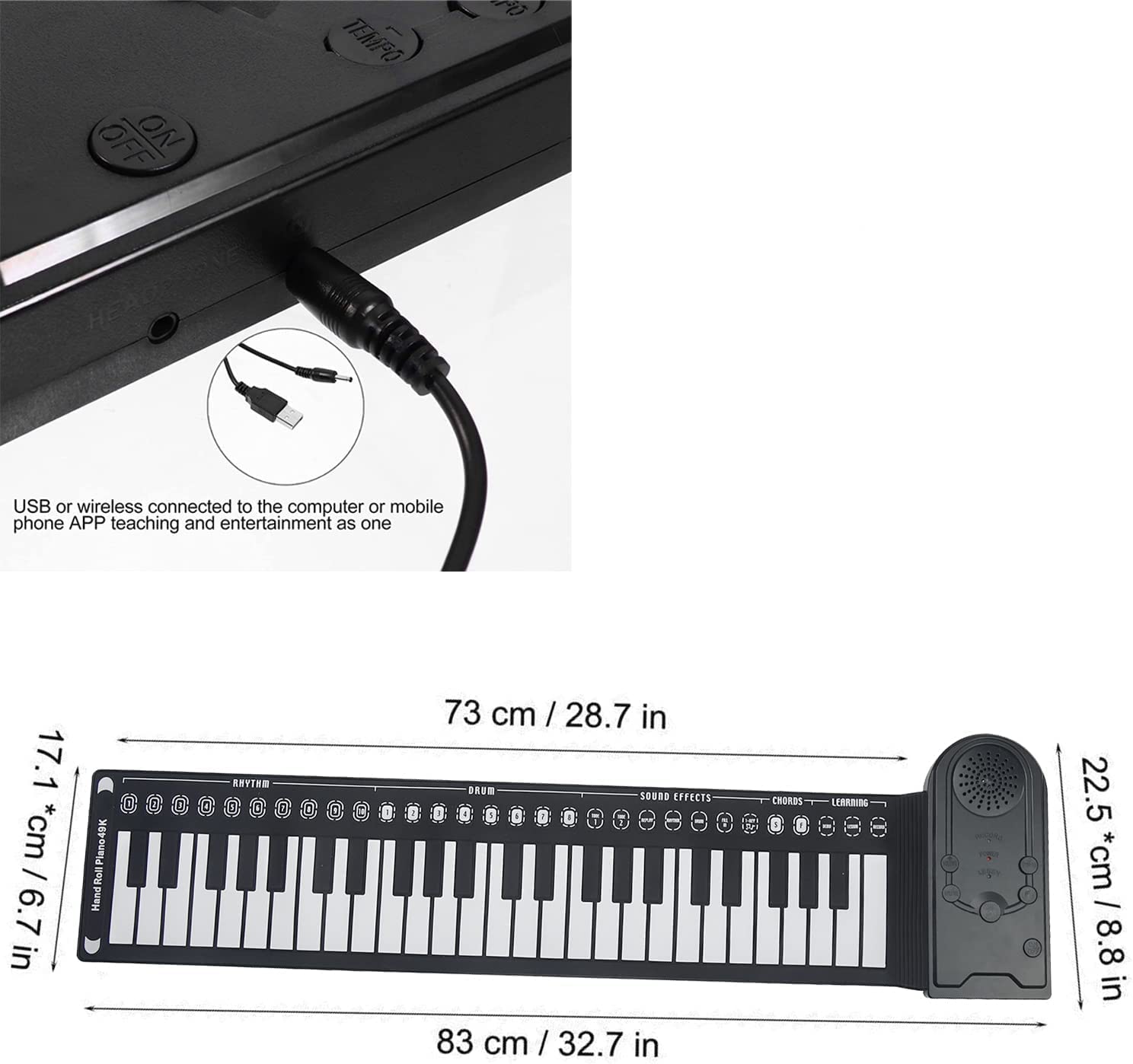 Roll Up Piano,49 Keys Electric Piano Keyboard,Portable Keyboard Piano,Keyboard Piano for Beginners(Black)